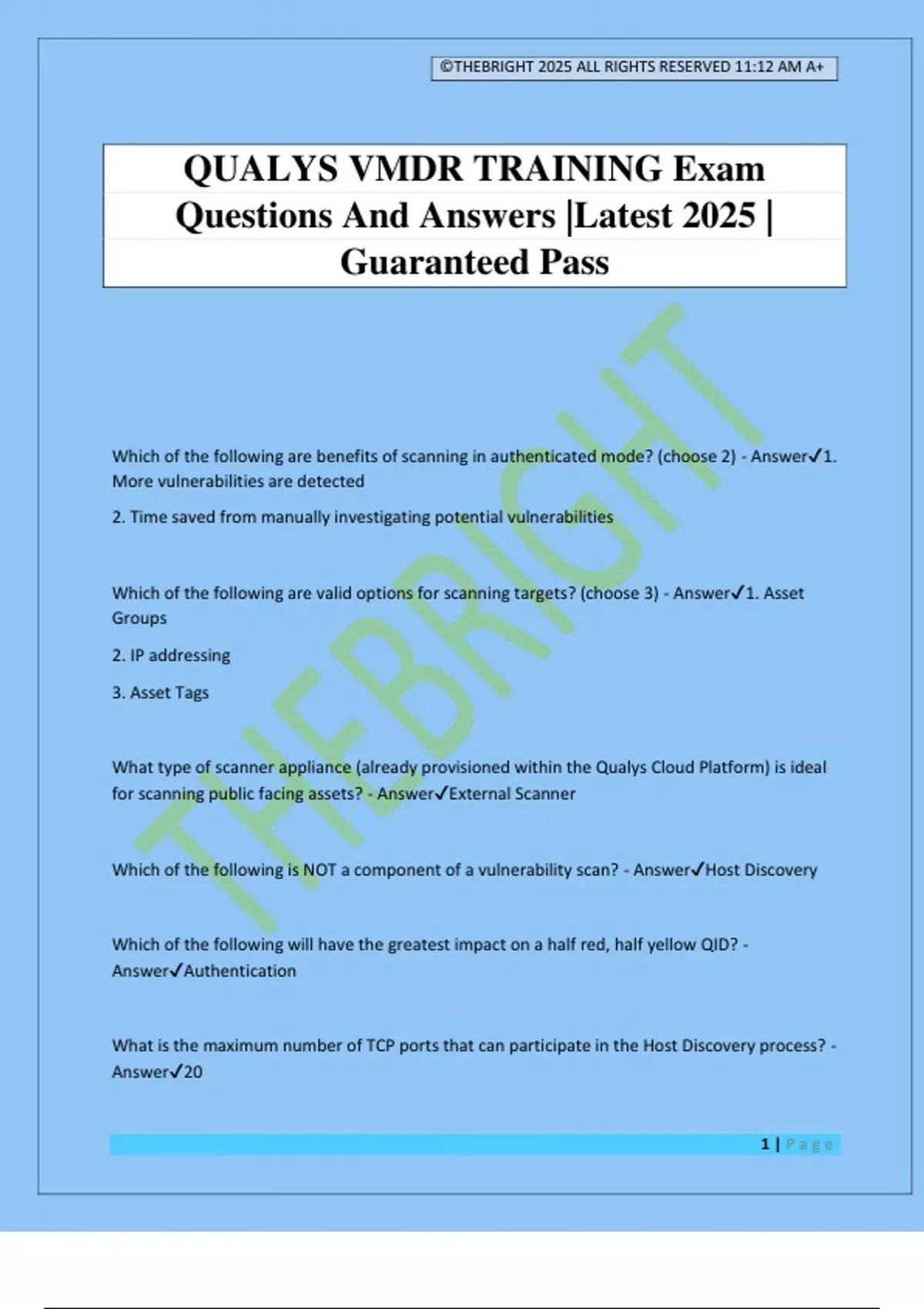QUALYS VMDR TRAINING Exam Questions And Answers |Latest 2025 ...
