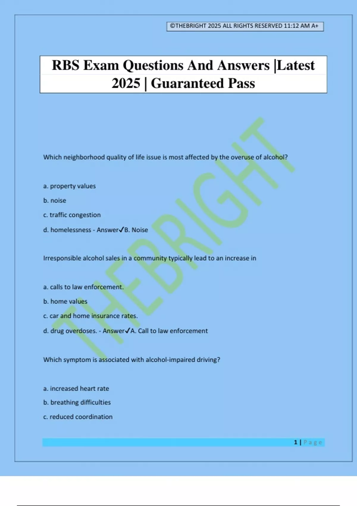 RBS Exam Questions And Answers |Latest 2025 | Guaranteed Pass - RBS ...