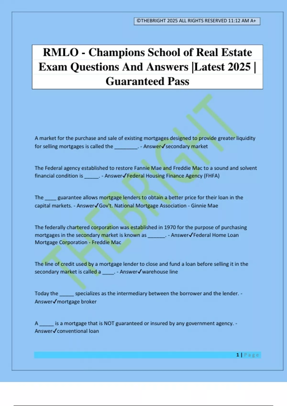 RMLO - Champions School of Real Estate Exam Questions And Answers ...