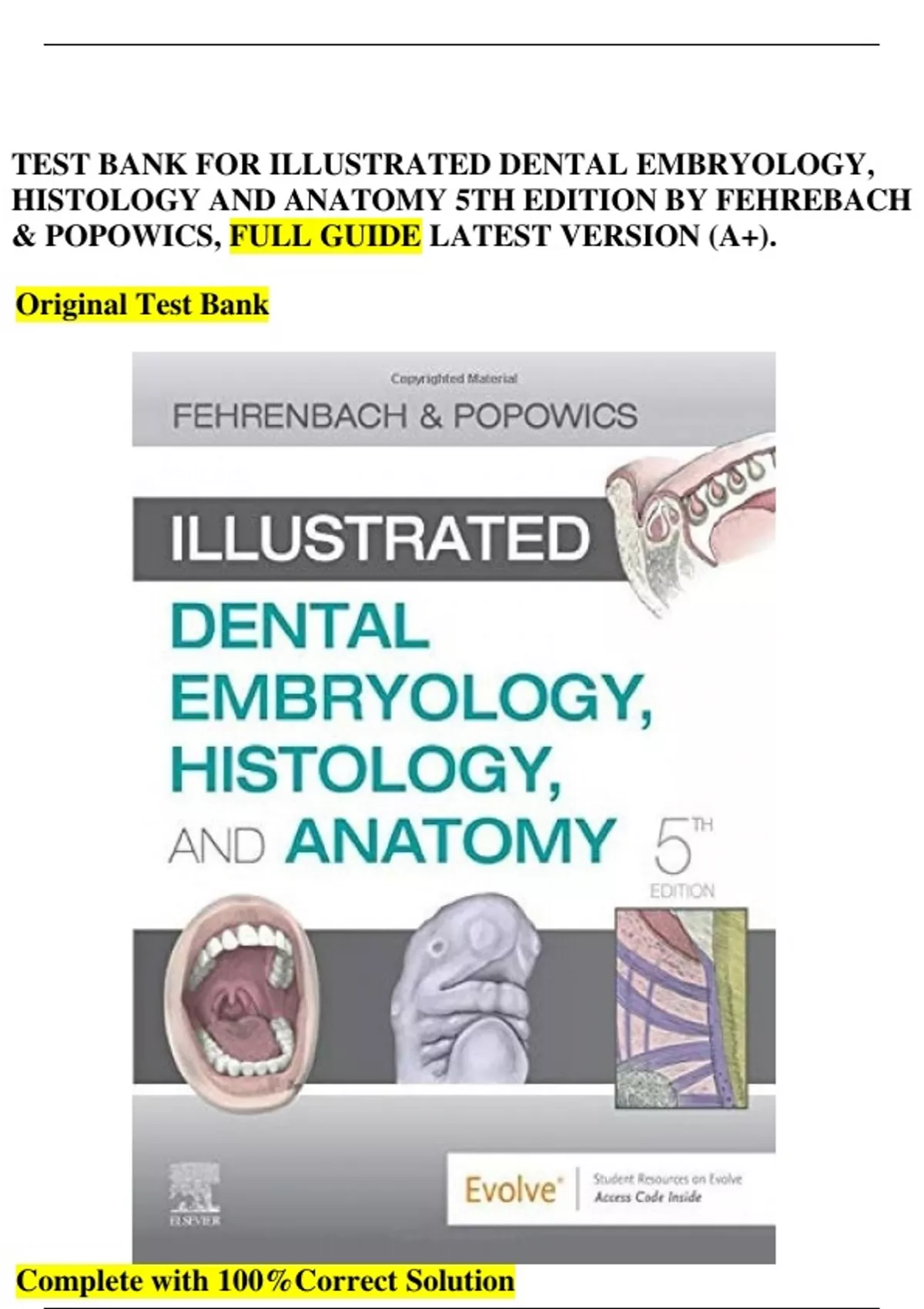 test bank for illustrated dental embryology histology and anatomy 5th ...