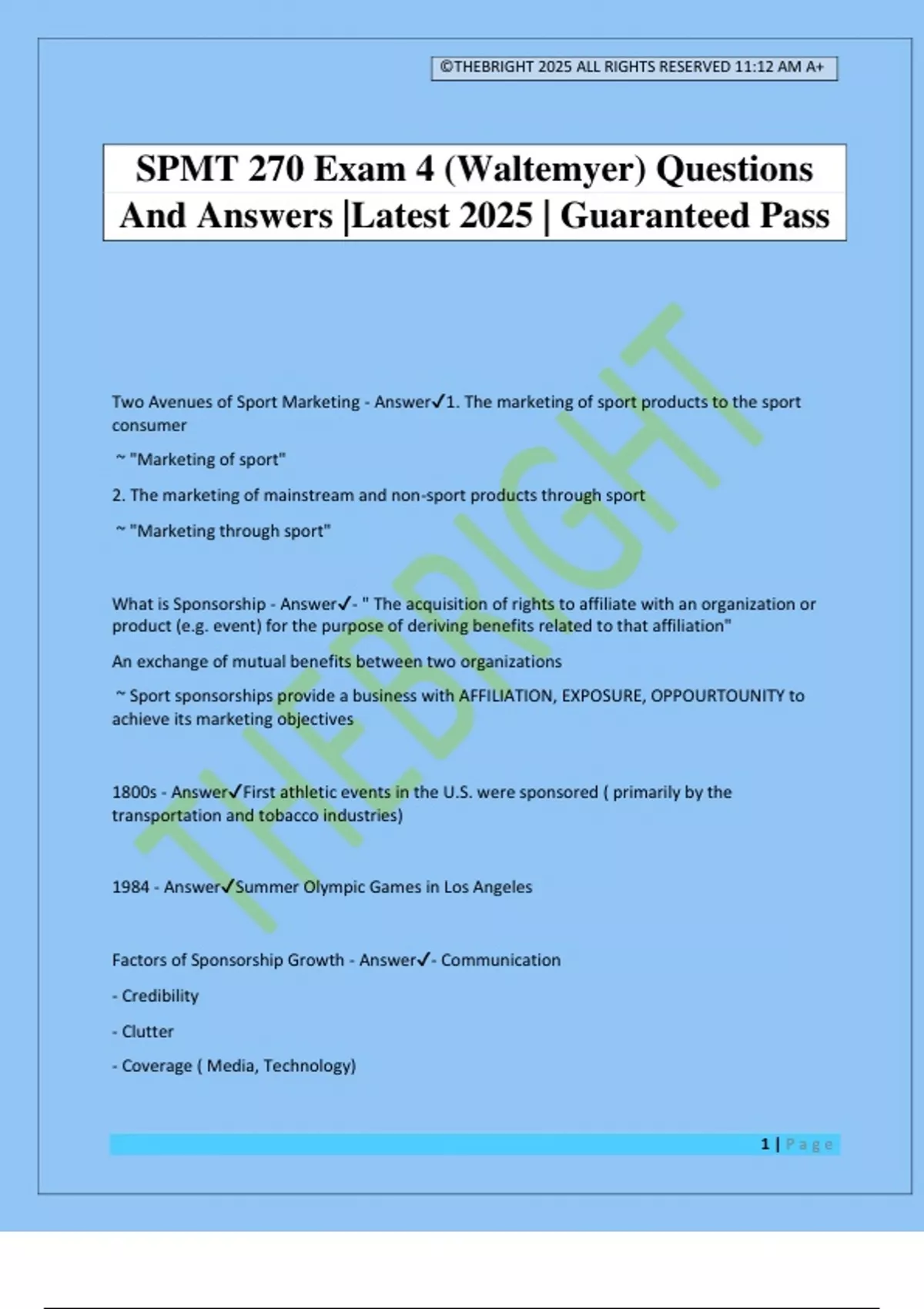 SPMT 270 Exam 4 (Waltemyer) Questions And Answers |Latest 2025 ...