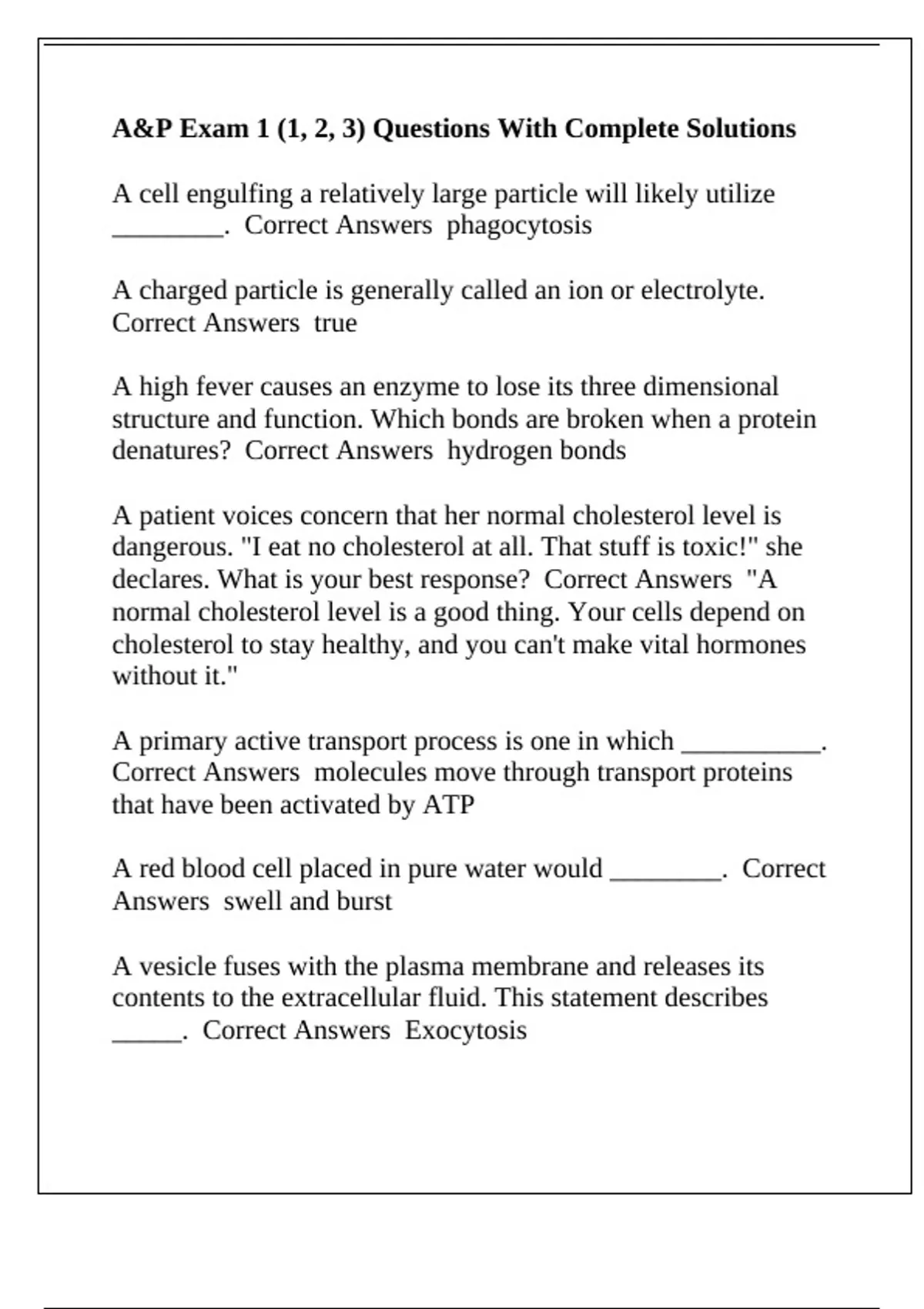 A&P Exam 1 (1, 2, 3) Questions With Complete Solutions - A&P - Stuvia US