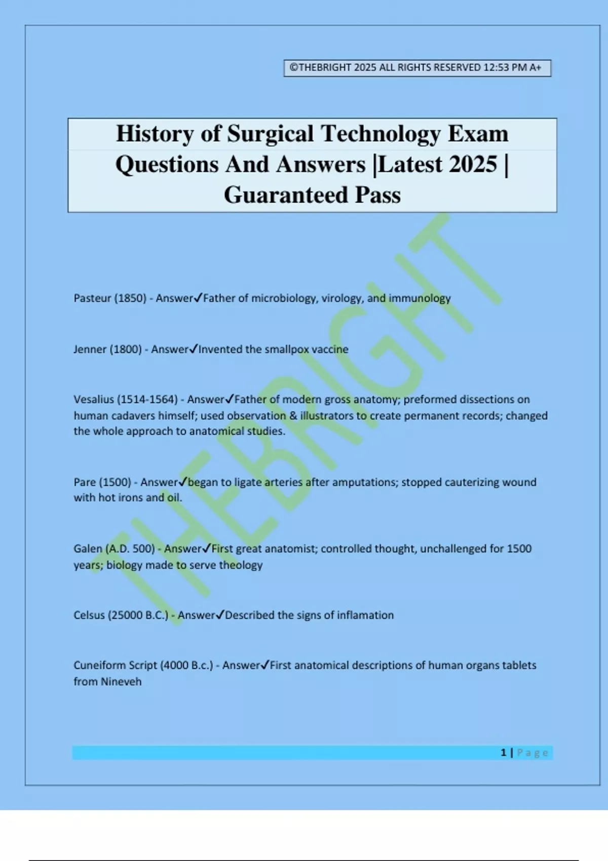 History of Surgical Technology Exam Questions And Answers |Latest 2025 ...