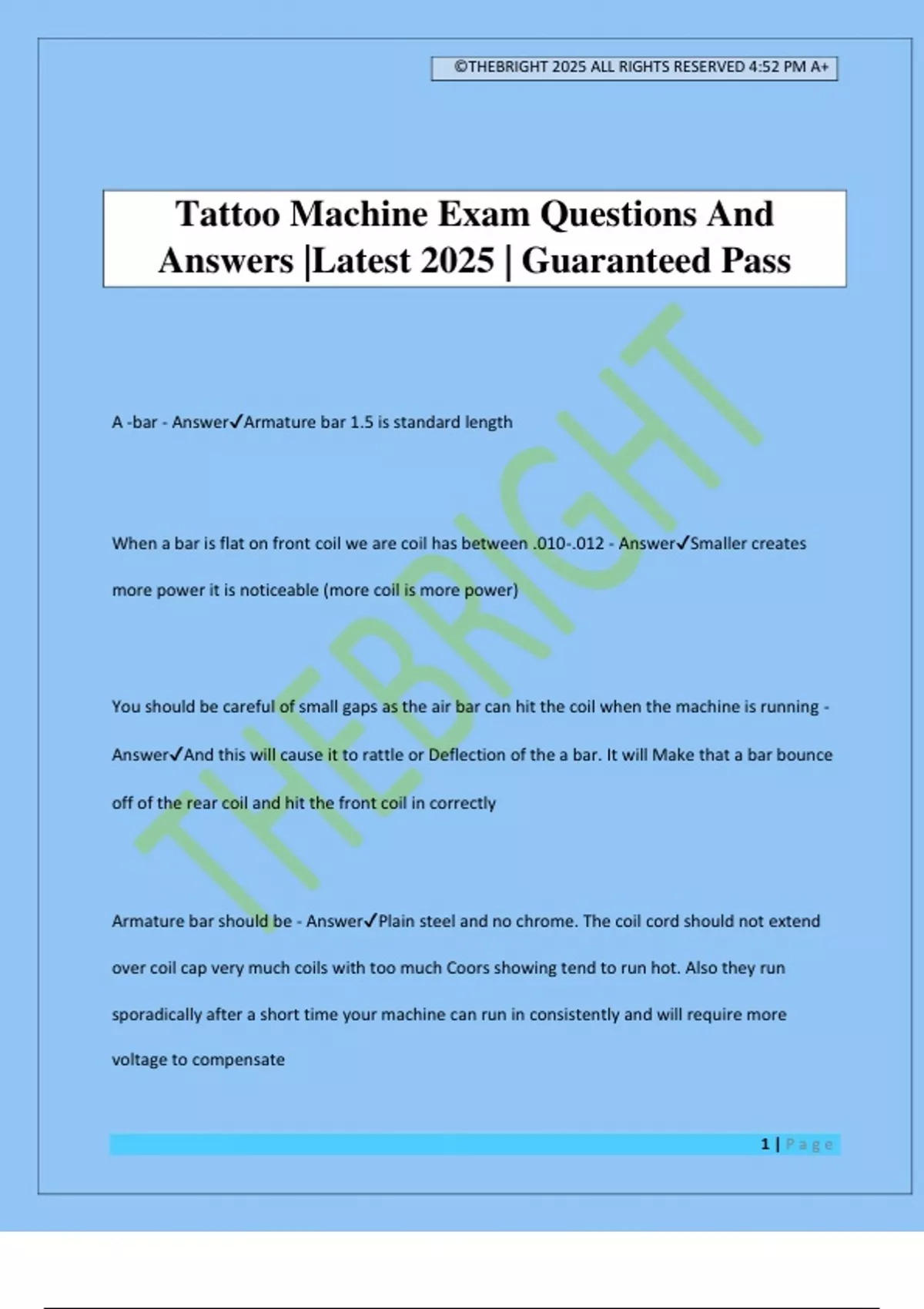 Tattoo Machine Exam Questions And Answers |Latest 2025 | Guaranteed ...