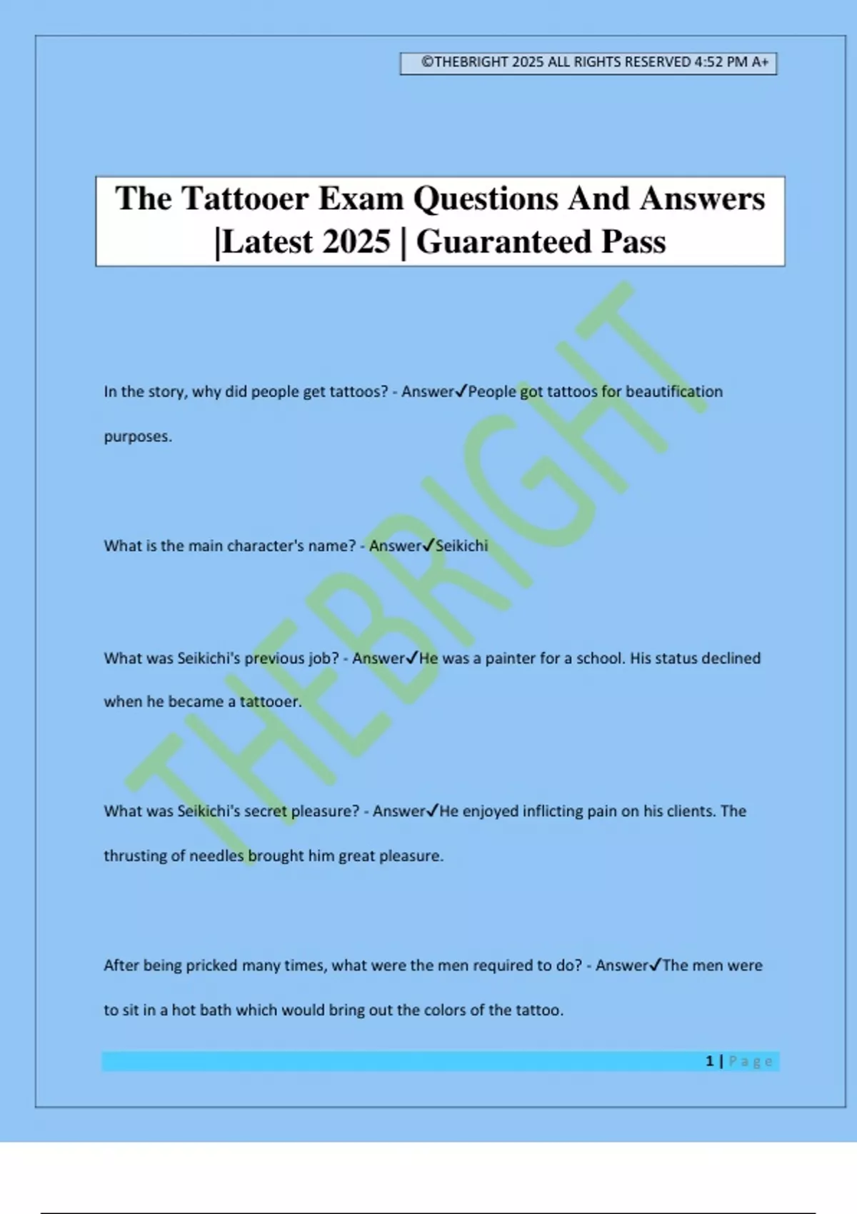 The Tattooer Exam Questions And Answers |Latest 2025 | Guaranteed Pass ...