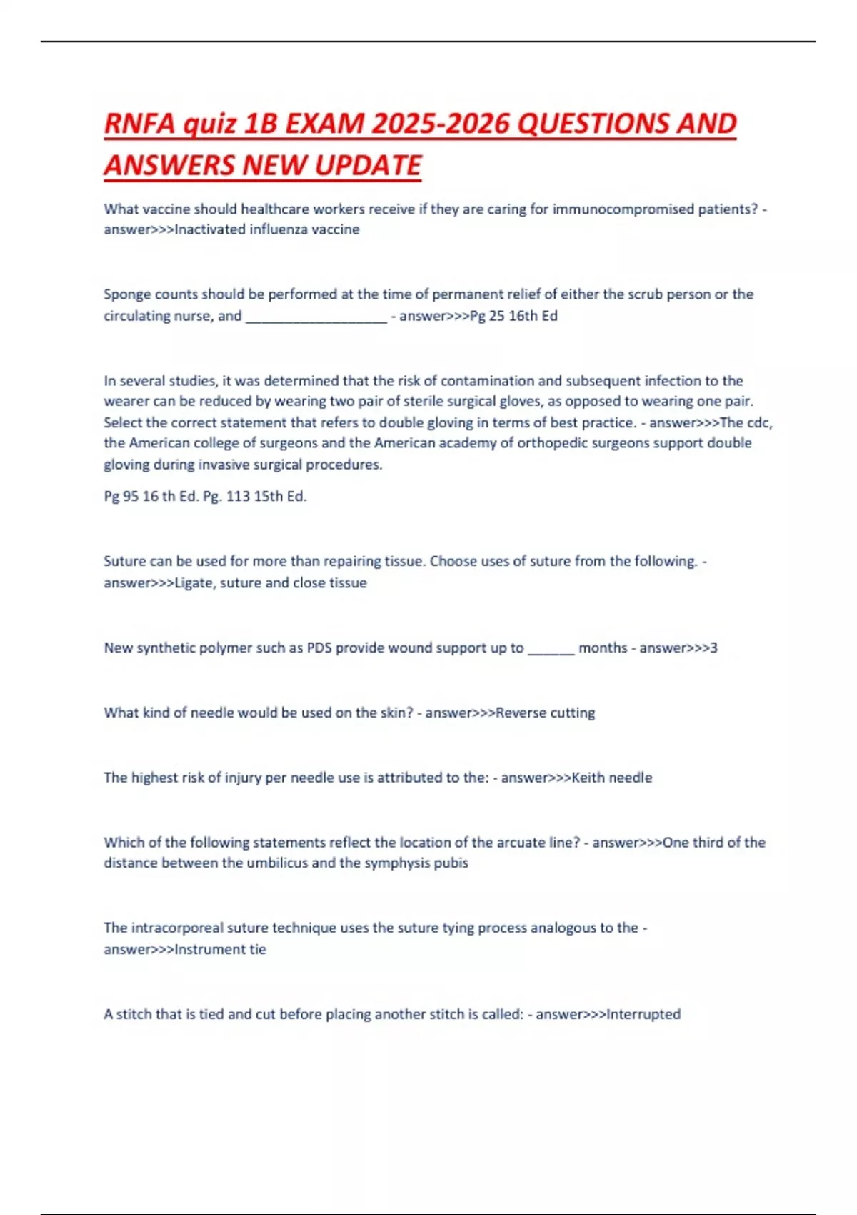 RNFA quiz 1B EXAM QUESTIONS AND ANSWERS NEW UPDATE - RNFA qui1B EX - Stuvia US