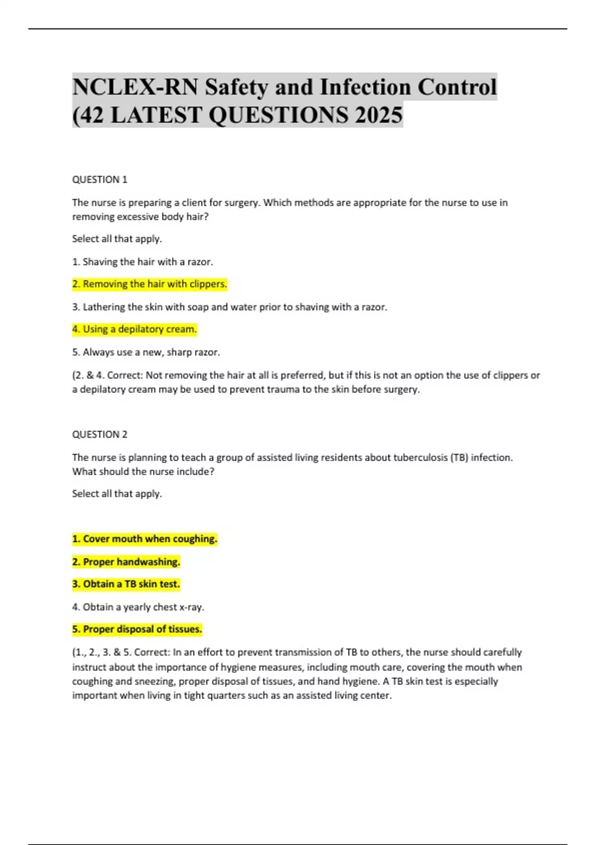 NCLEX-RN Safety and Infection Control (42 LATEST QUESTIONS 2025 ...