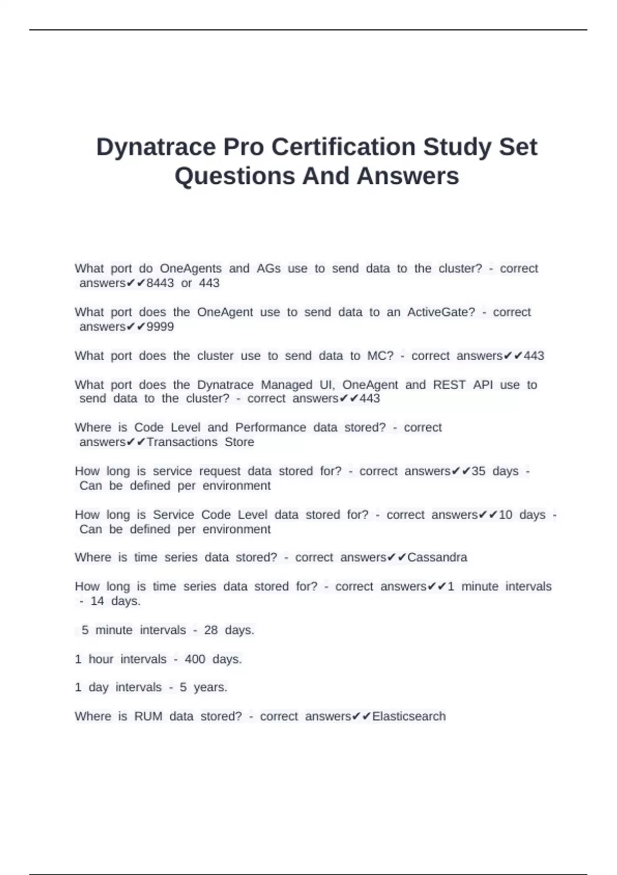 Dynatrace Pro Certification Study Set Questions And Answers - Dynatrace Pro Certification ...