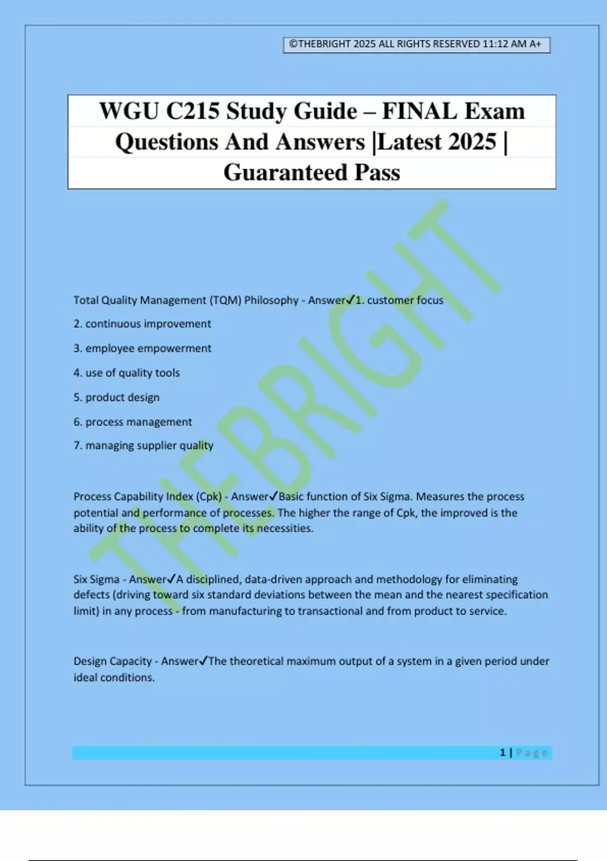 WGU C215 Study Guide – FINAL Exam Questions And Answers |Latest 2025 ...