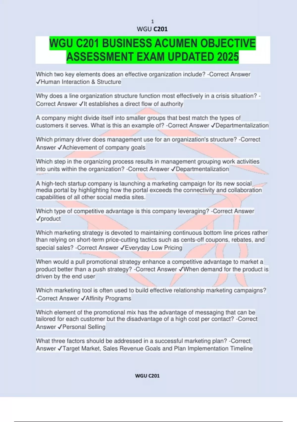 WGU C201 BUSINESS ACUMEN OBJECTIVE ASSESSMENT EXAM UPDATED 2025 - WGU C201 . - Stuvia US