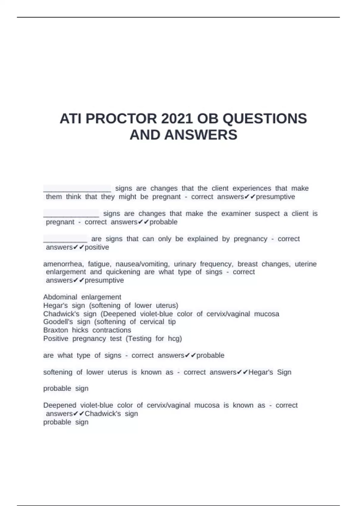ATI PROCTOR 2021 OB QUESTIONS AND ANSWERS - CPH - Certified in Public ...