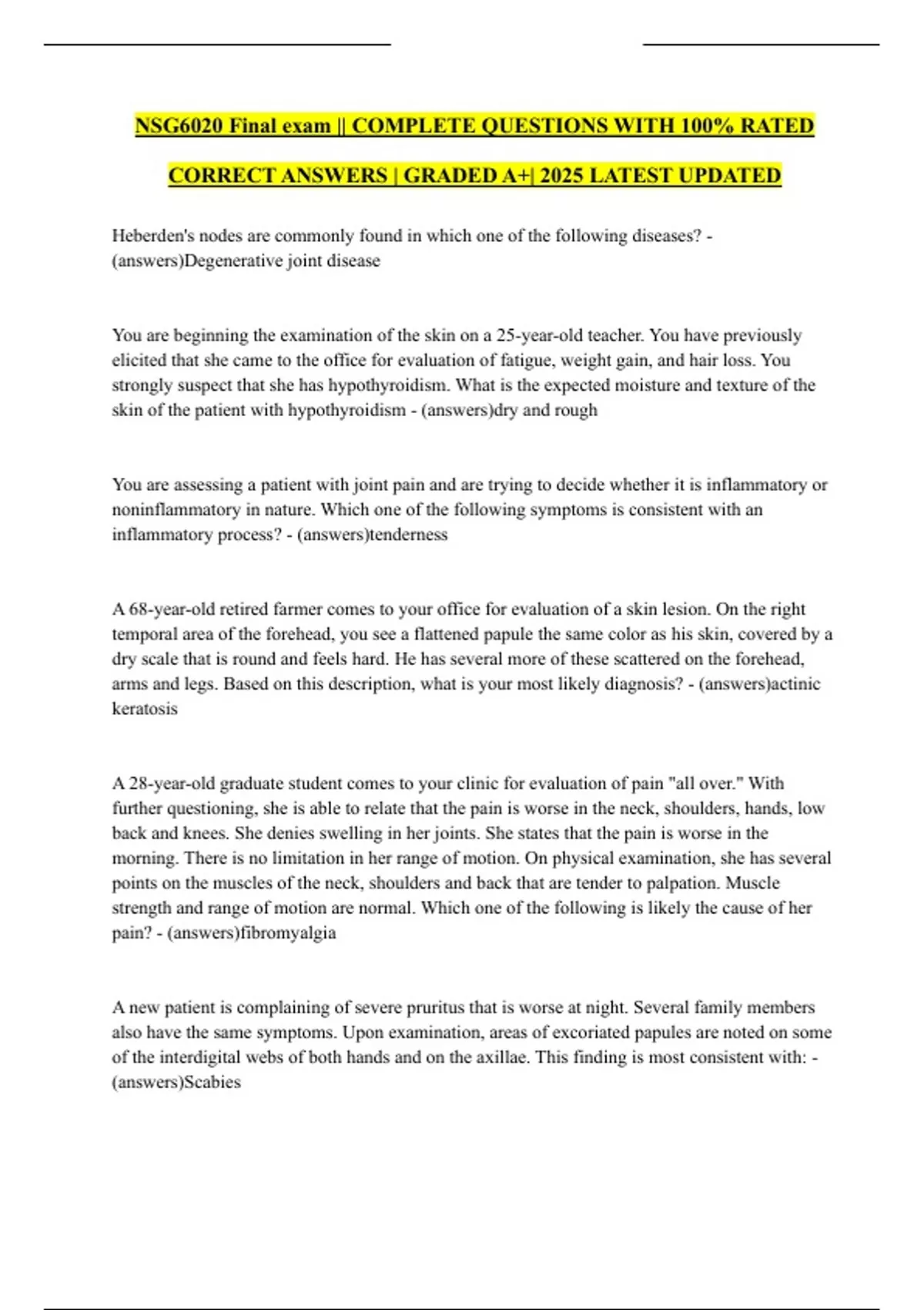 NSG6020 Final exam || COMPLETE QUESTIONS WITH 100% RATED CORRECT ANSWERS | GRADED A+| 2025 ...