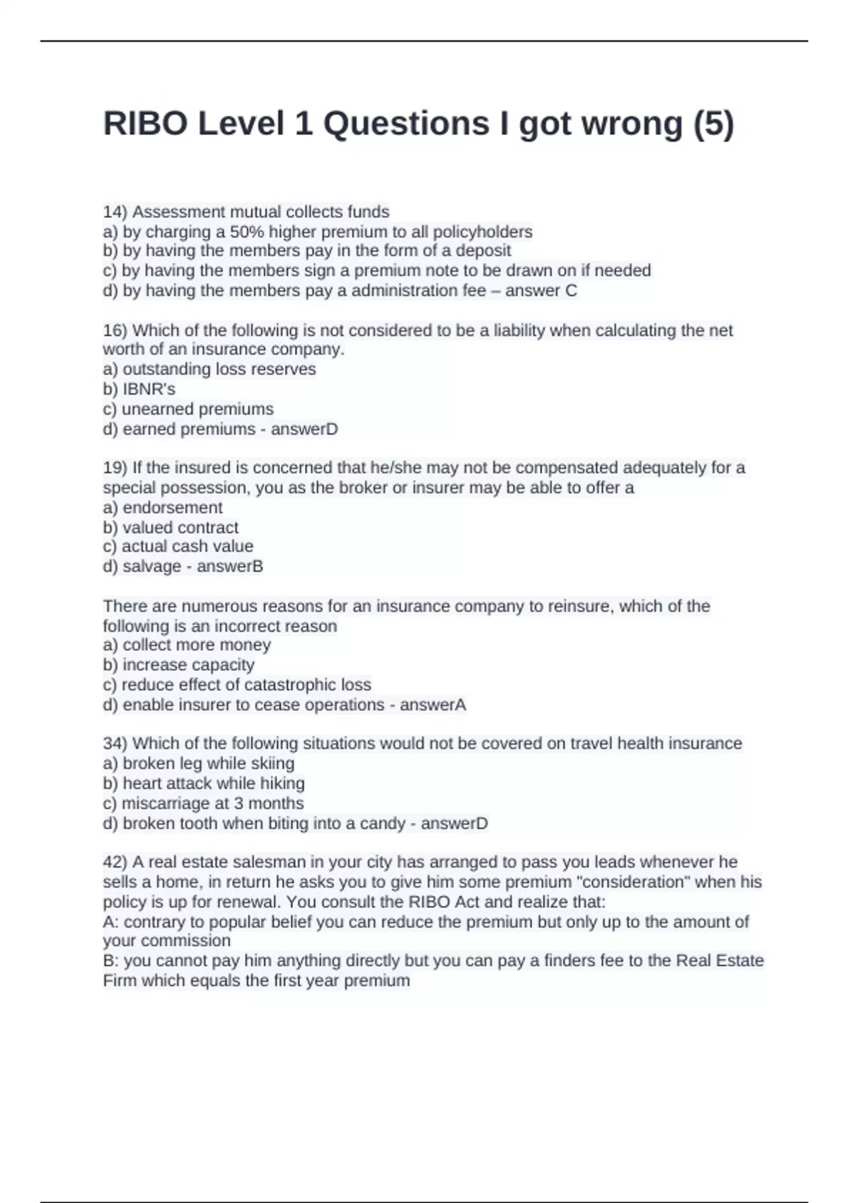 RIBO Level 1 Questions I got wrong (5) Questions and Answers 100% ...