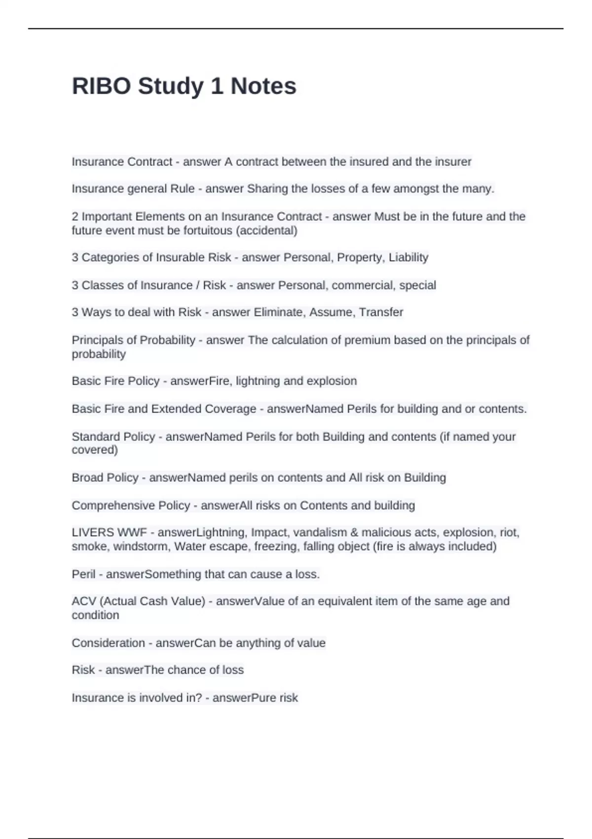 RIBO Study 1 Notes Questions and Answers 100% Solved - RIBO - Stuvia US