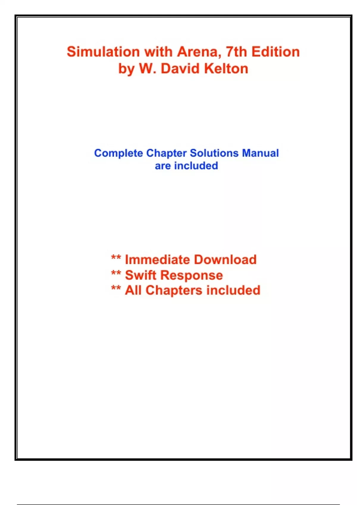 Solutions for Simulation with Arena, 7th Edition by Kelton (All Chapters included) - Simulation ...