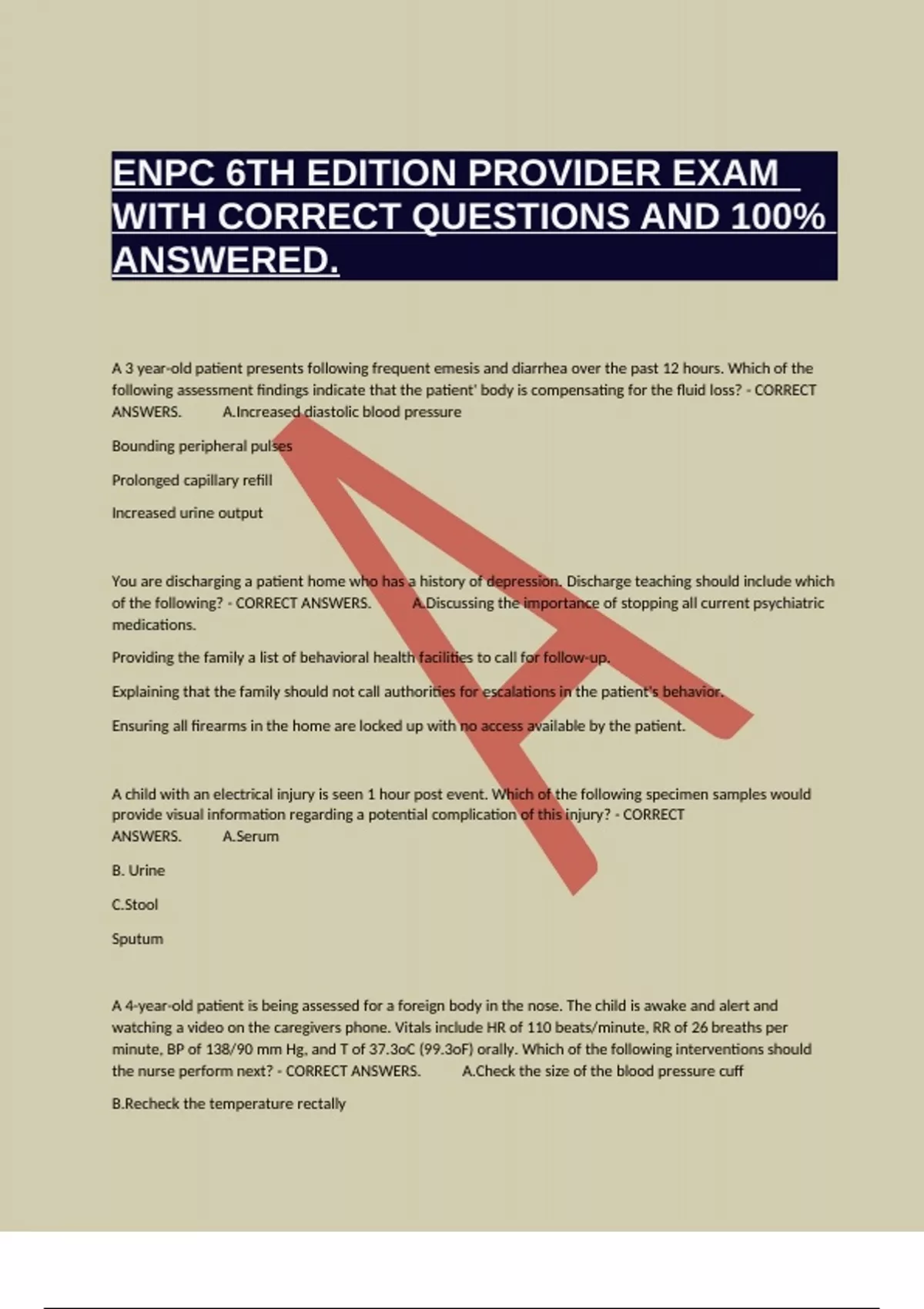 ENPC 6TH EDITION PROVIDER EXAM WITH CORRECT QUESTIONS AND 100% ANSWERED ...