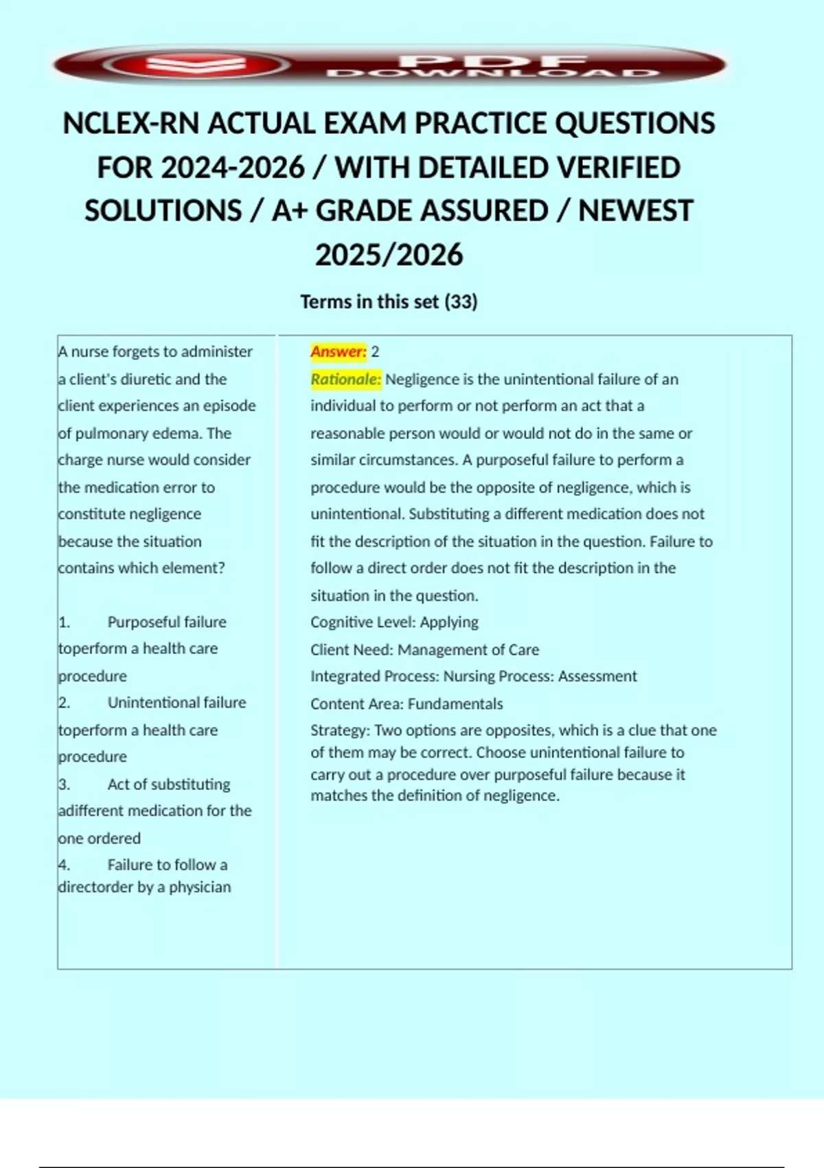 NCLEX-RN ACTUAL EXAM PRACTICE QUESTIONS FOR / WITH DETAILED VERIFIED ...