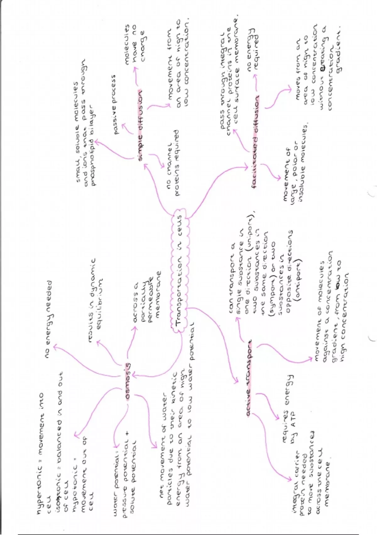 Summary Transportation Methods in Cells - Mind Map - Unit 2 - Cells ...