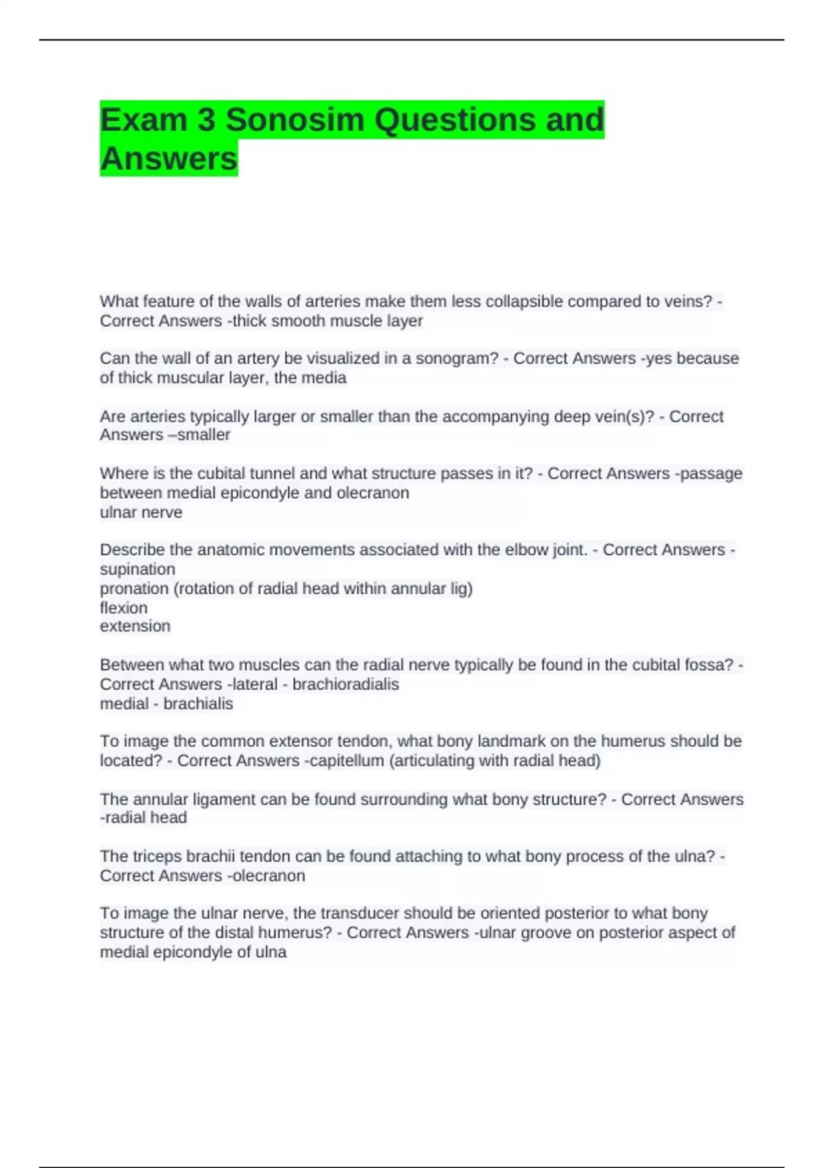 Exam 3 Sonosim Questions and Answers with complete solutions - SONOSIM ...