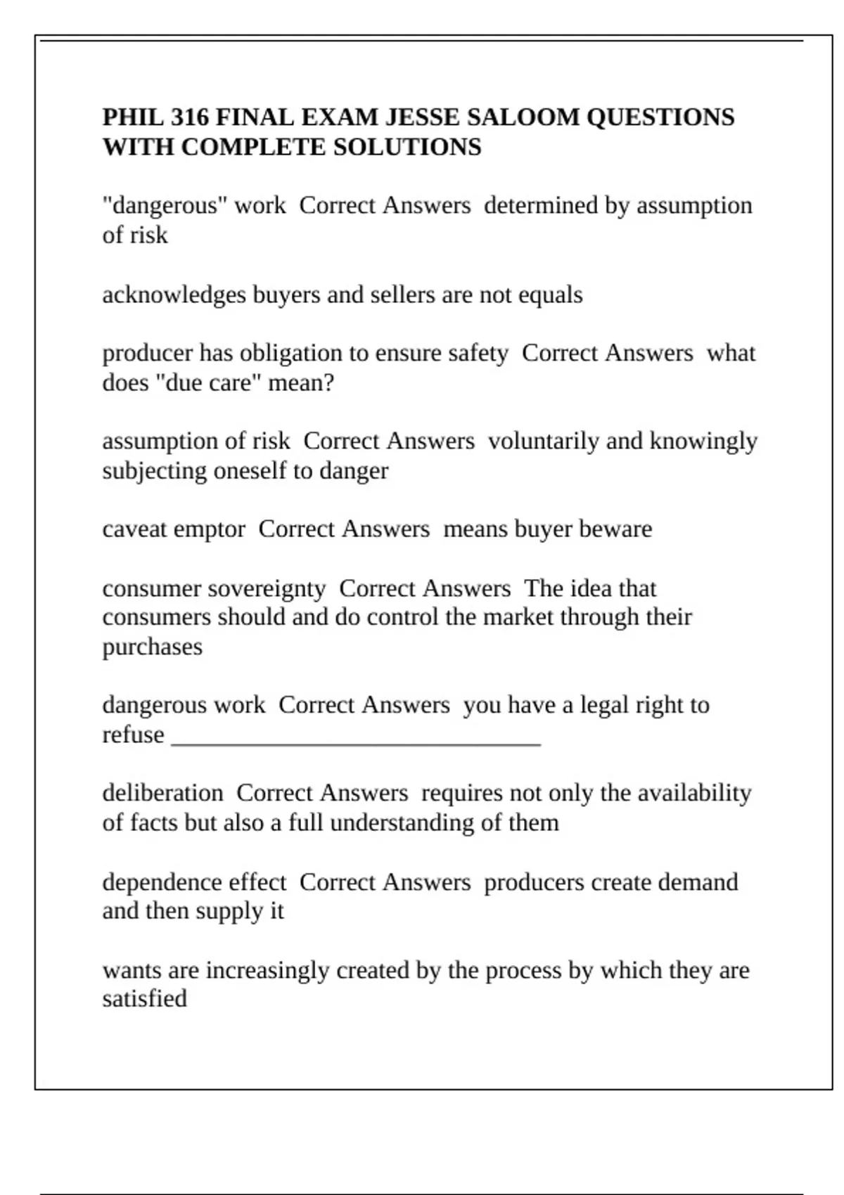 PHIL 316 FINAL EXAM JESSE SALOOM QUESTIONS WITH COMPLETE SOLUTIONS ...