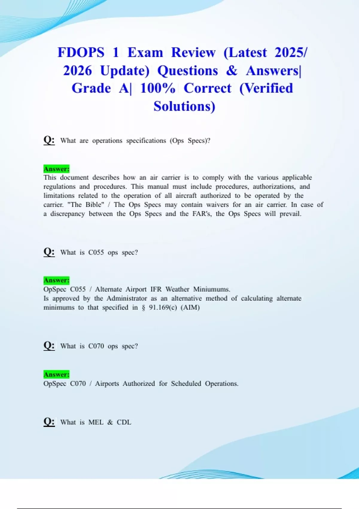 FDOPS 1 Exams (Latest 2025/ 2026 Updates STUDY BUNDLE PACKAGE WITH ...