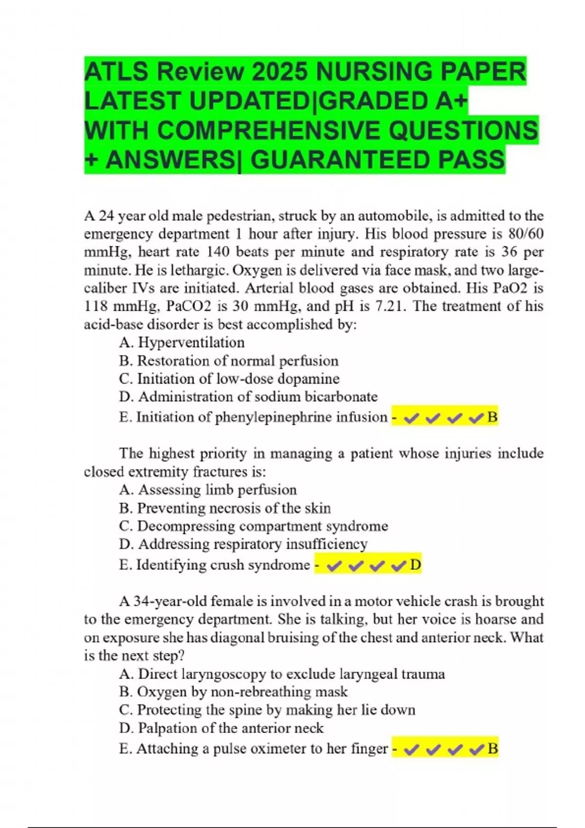 ATLS Review 2025 NURSING PAPER LATEST UPDATED|GRADED A+ WITH ...