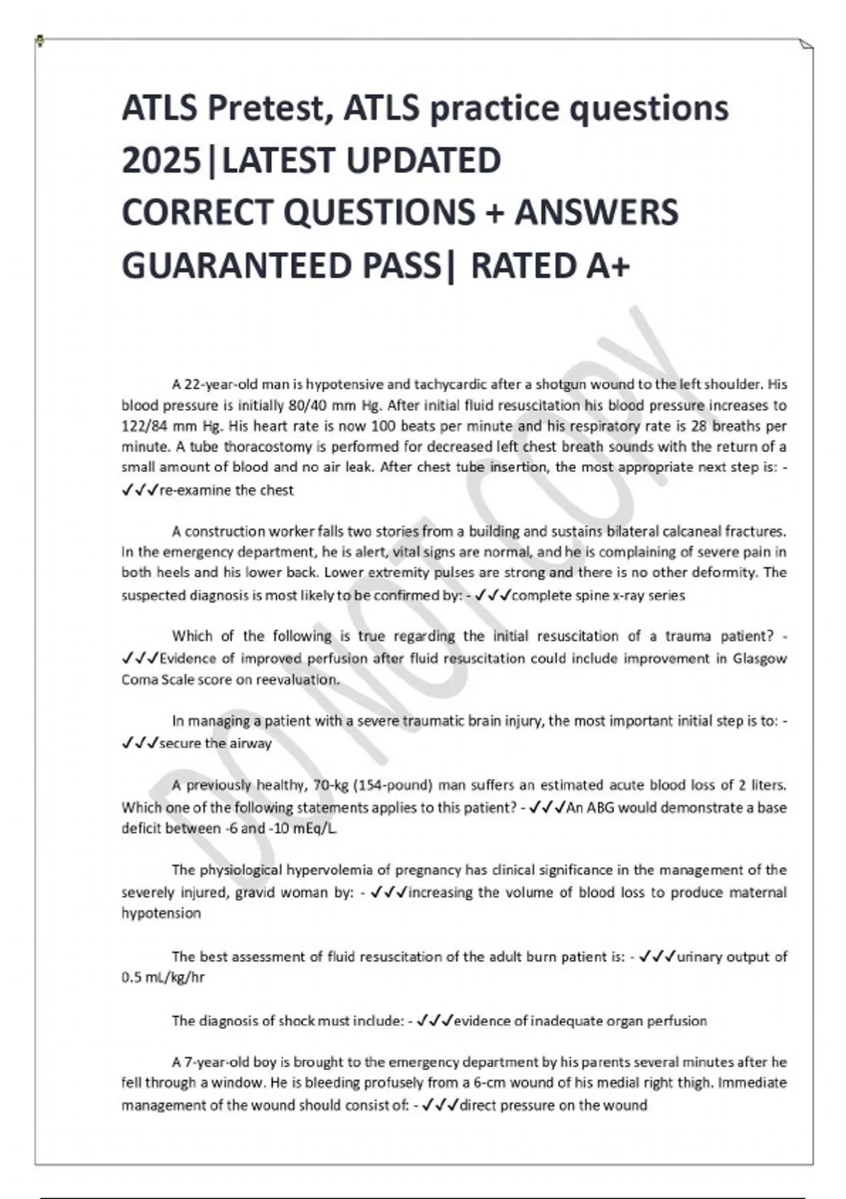 ATLS Pretest, ATLS practice questions 2025|LATEST UPDATED CORRECT ...