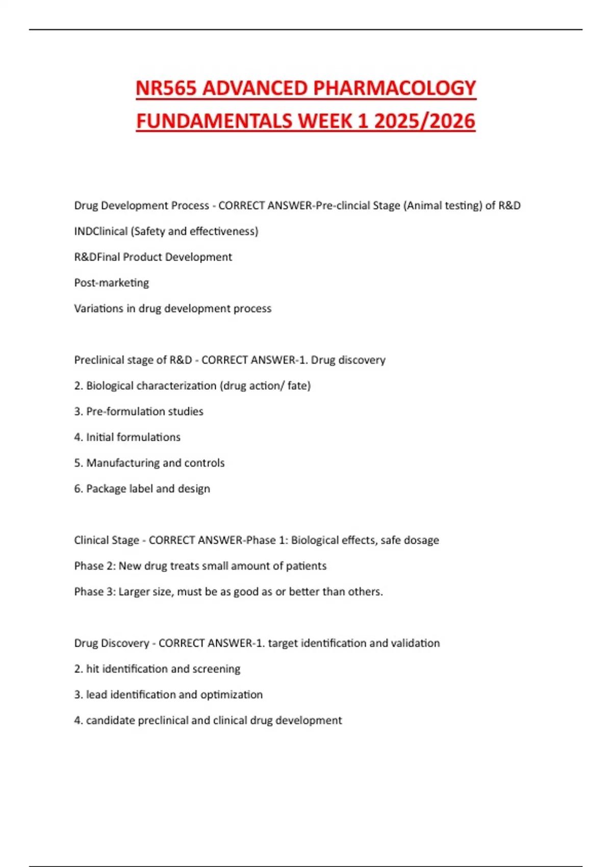 NR565 ADVANCED PHARMACOLOGY FUNDAMENTALS WEEK 1 2025 - NR565 - Stuvia US
