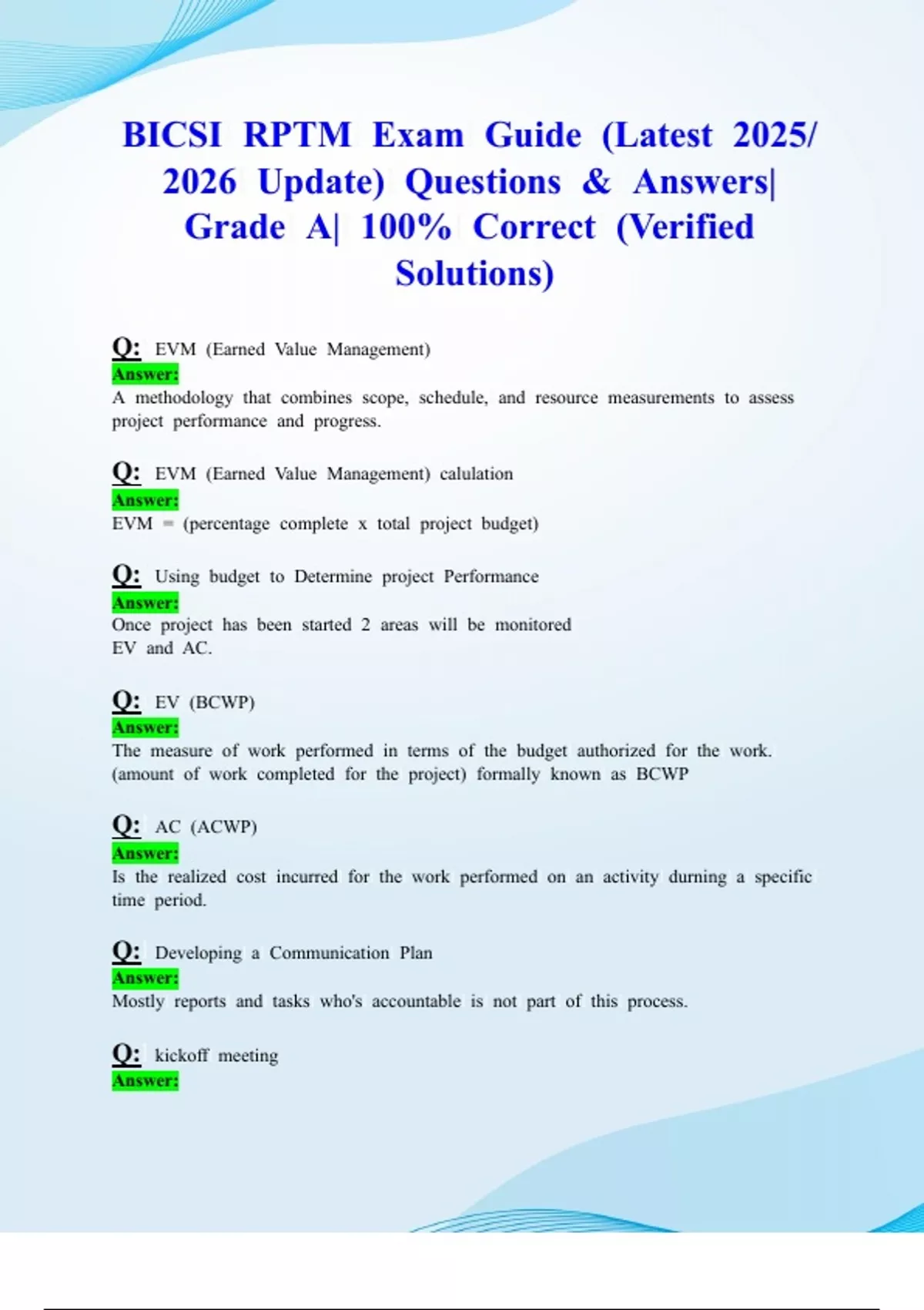 BICSI RPTM Exam Guide (Latest 2025/ 2026 Update) Questions & Answers ...