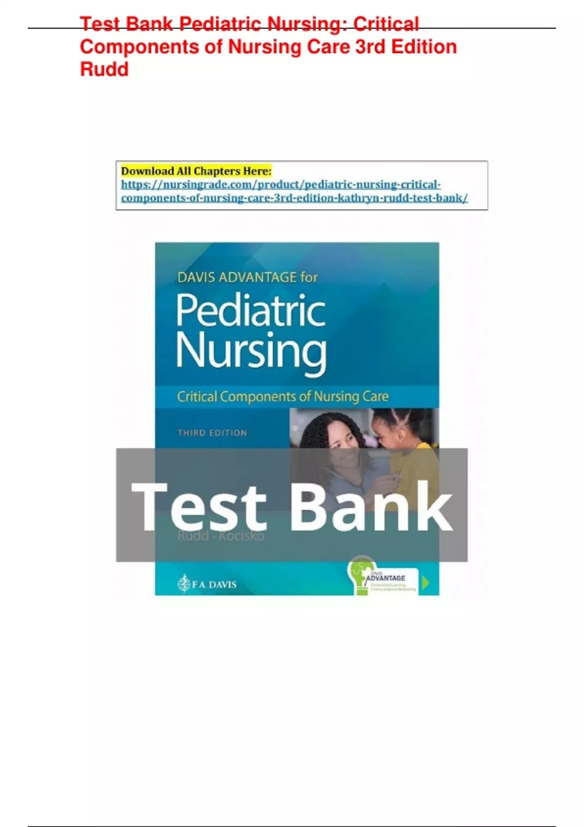 Test Bank Pediatric Nursing: Critical Components of Nursing Care 3rd ...