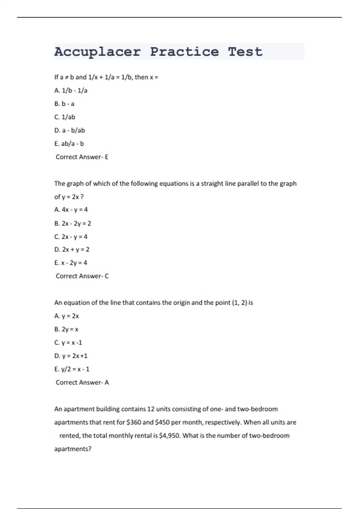 Accuplacer Practice Test – Full-Length Exam with Realistic Questions ...