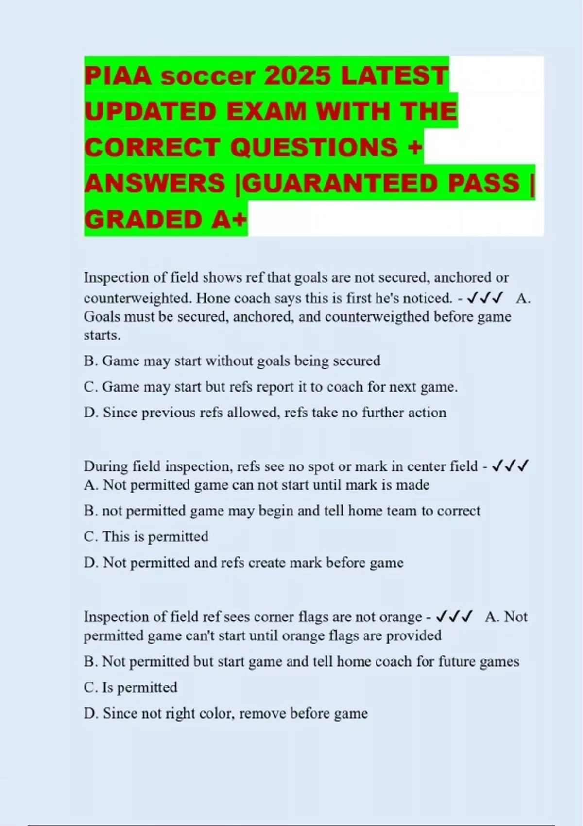 PIAA soccer 2025 LATEST UPDATED EXAM WITH THE CORRECT QUESTIONS ...