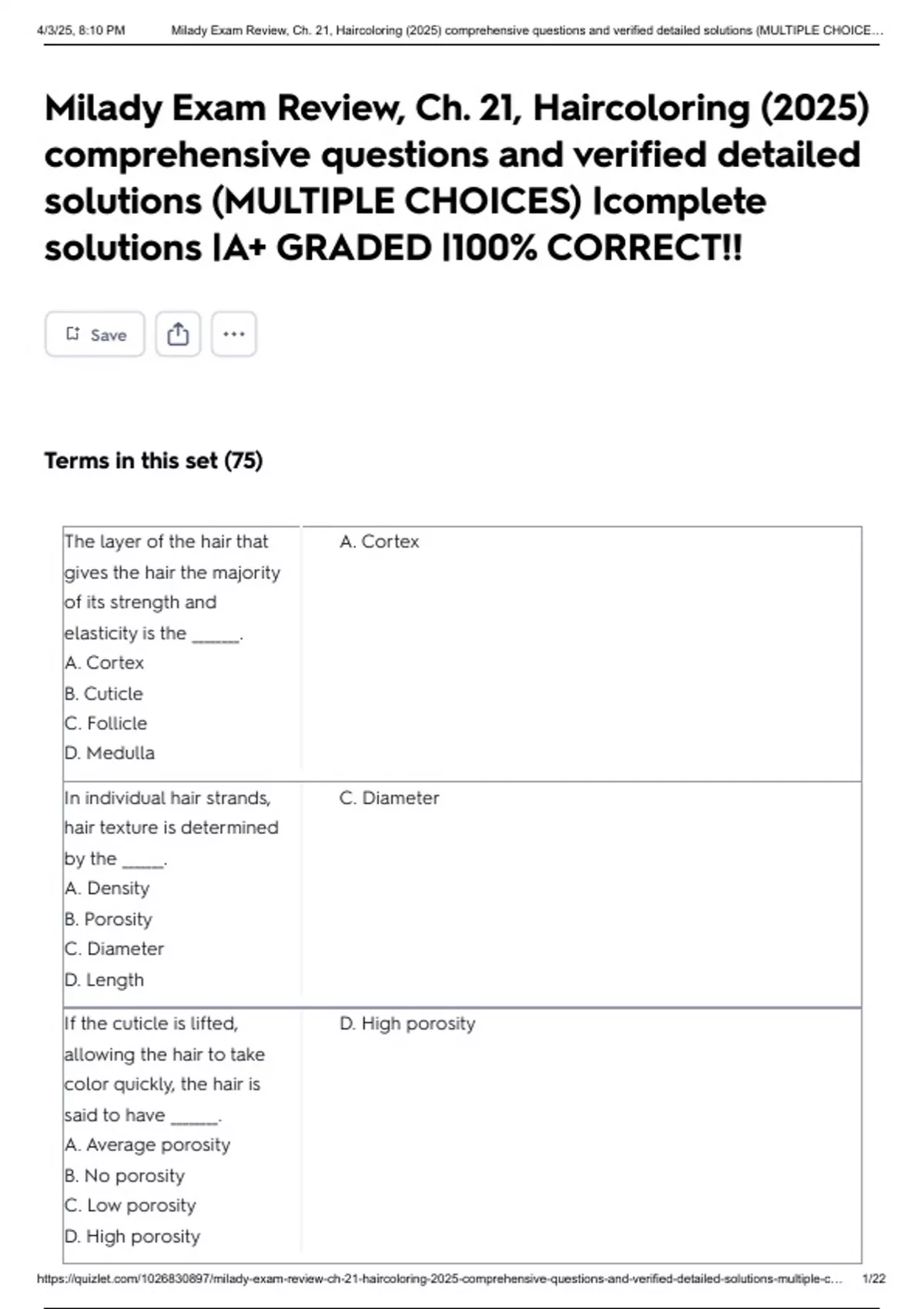 Milady Exam Review, Ch. 21, Haircoloring (2025) comprehensive questions ...