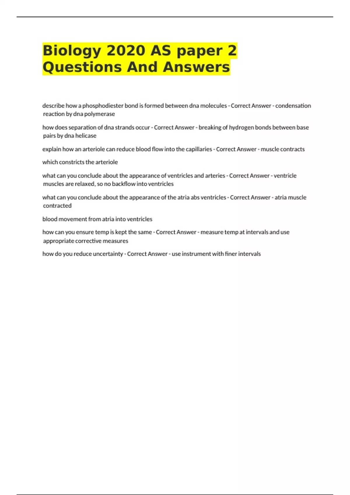 Biology 2020 AS paper 2 Questions And Answers. - Biology 2020 AS paper ...