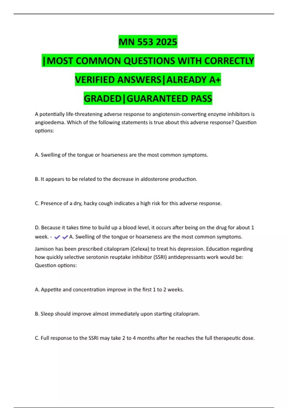 MN 553 2025 |MOST COMMON QUESTIONS WITH CORRECTLY VERIFIED ANSWERS ...