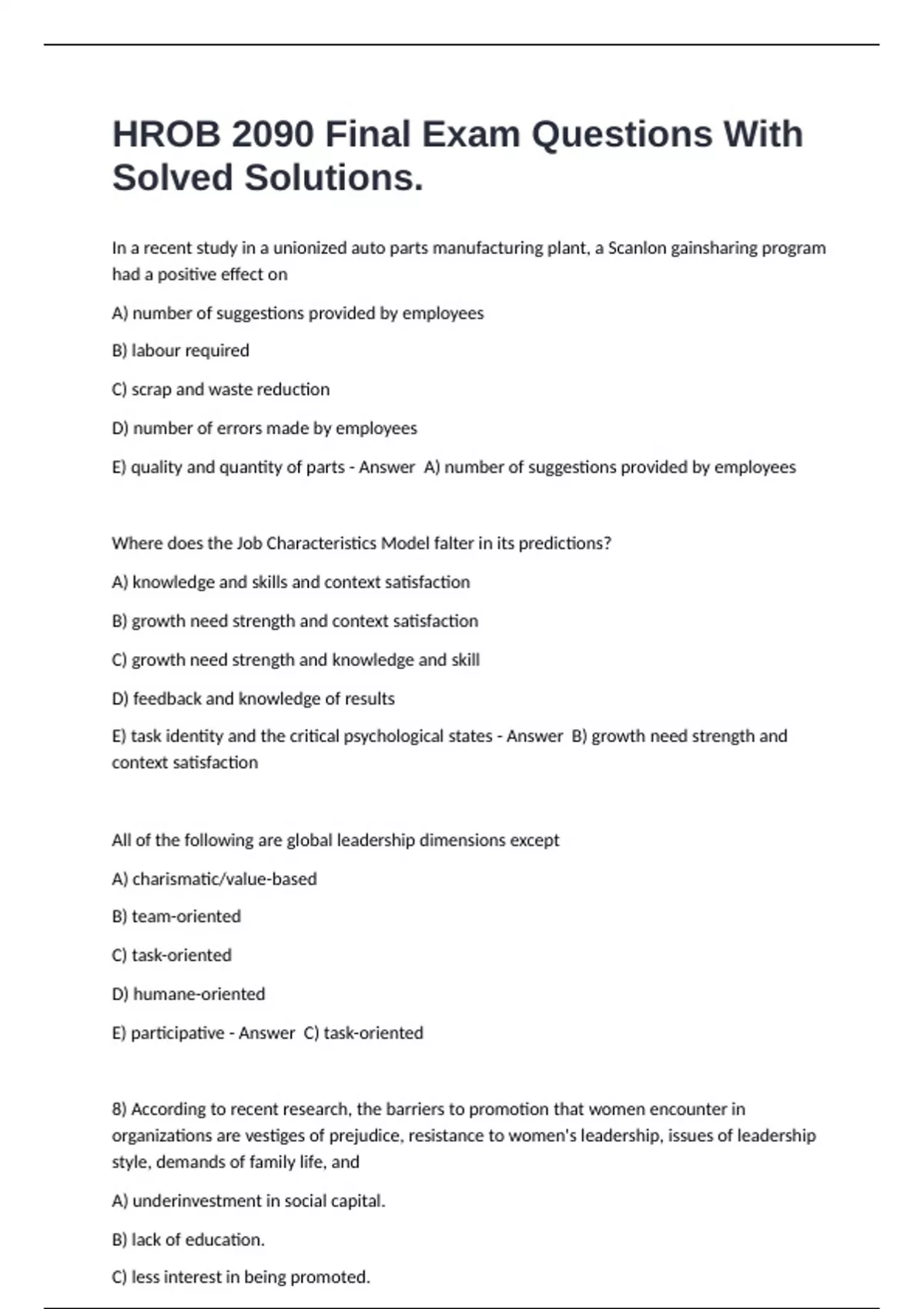 HROB 2090 Final Exam Questions With Solved Solutions. - HROB 2090 ...