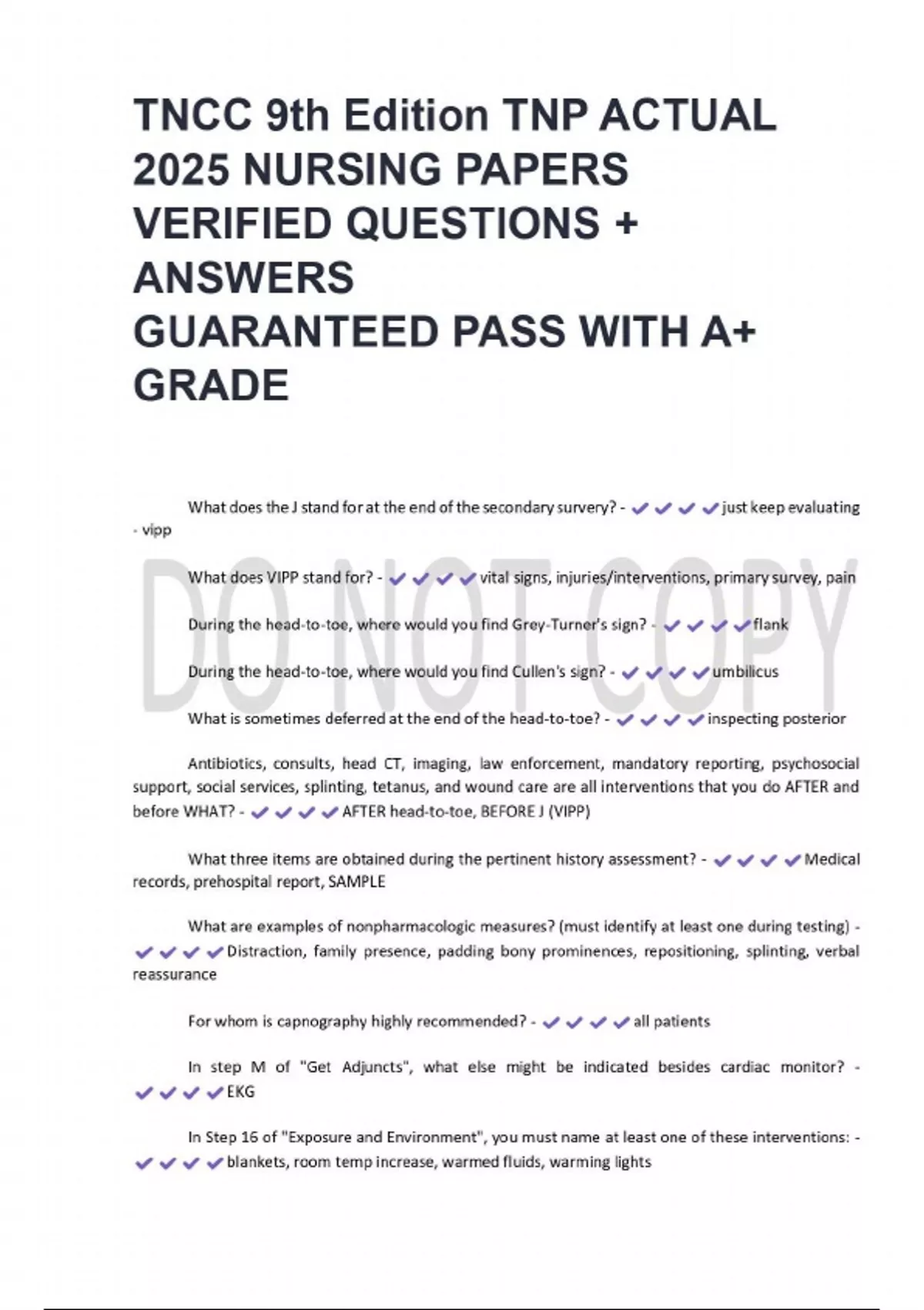 TNCC 9th Edition TNP ACTUAL 2025 NURSING PAPERS VERIFIED QUESTIONS ...