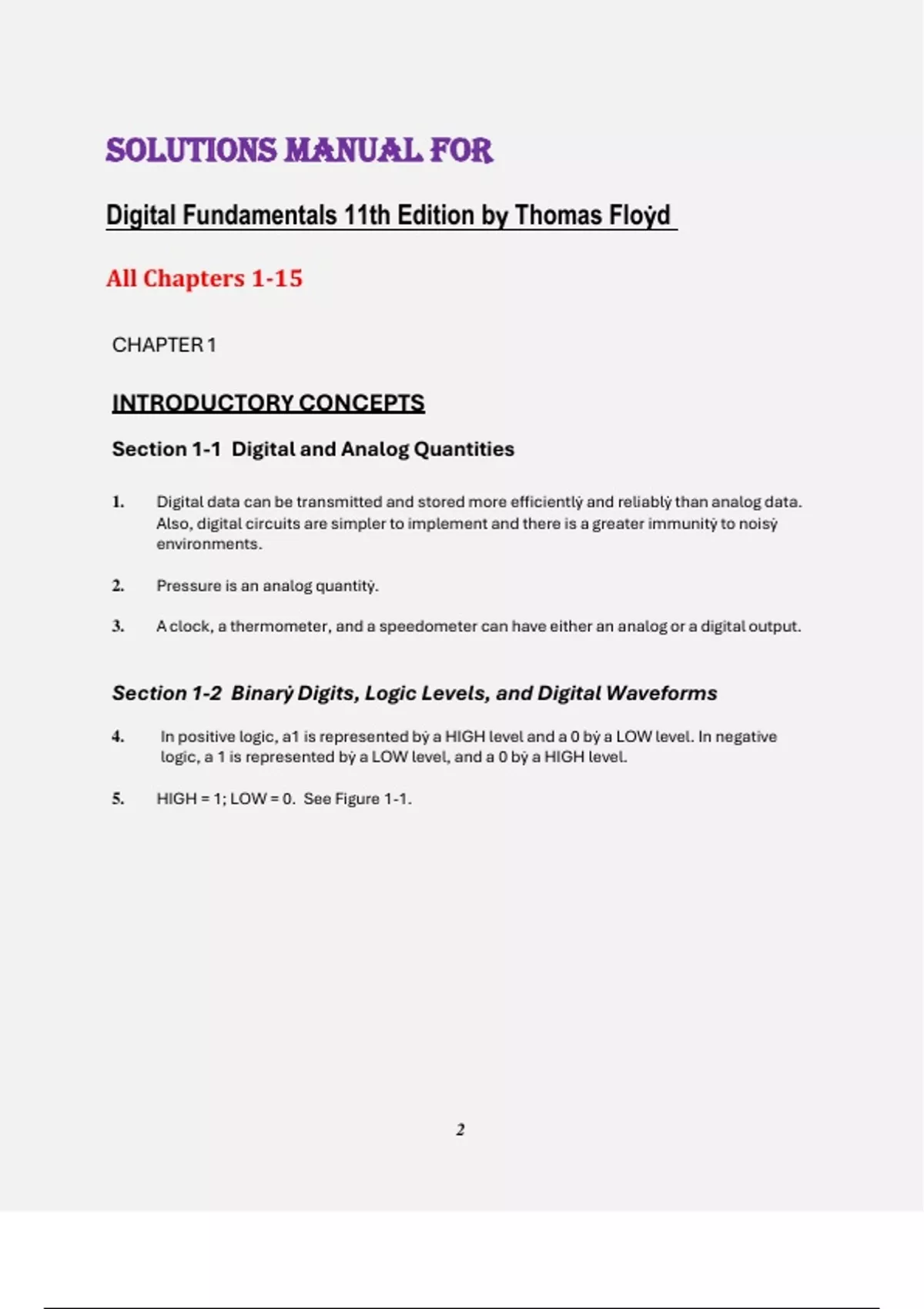 Solutions Manual for Digital Fundamentals 11th Edition by Thomas Floẏd All Chapters 1-15 ...
