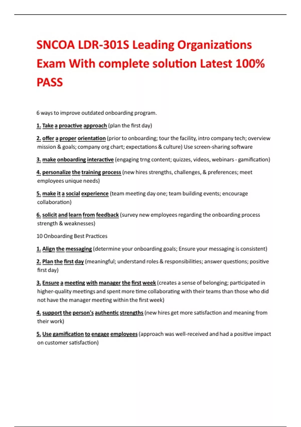 SNCOA LDR-301S Leading Organizations Exam With complete solution Latest ...