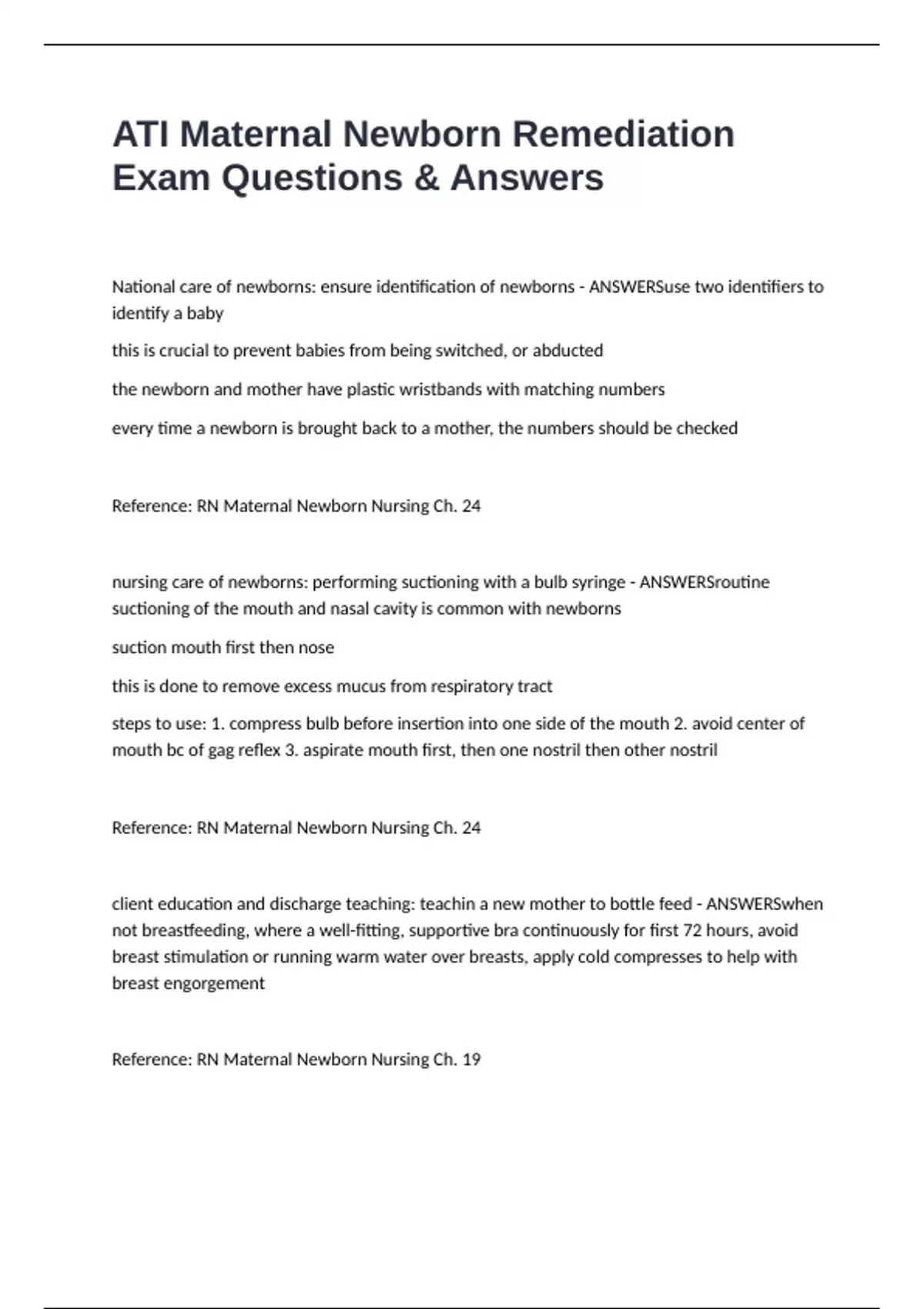 ATI Maternal Newborn Remediation Exam Questions & Answers - ATI ...