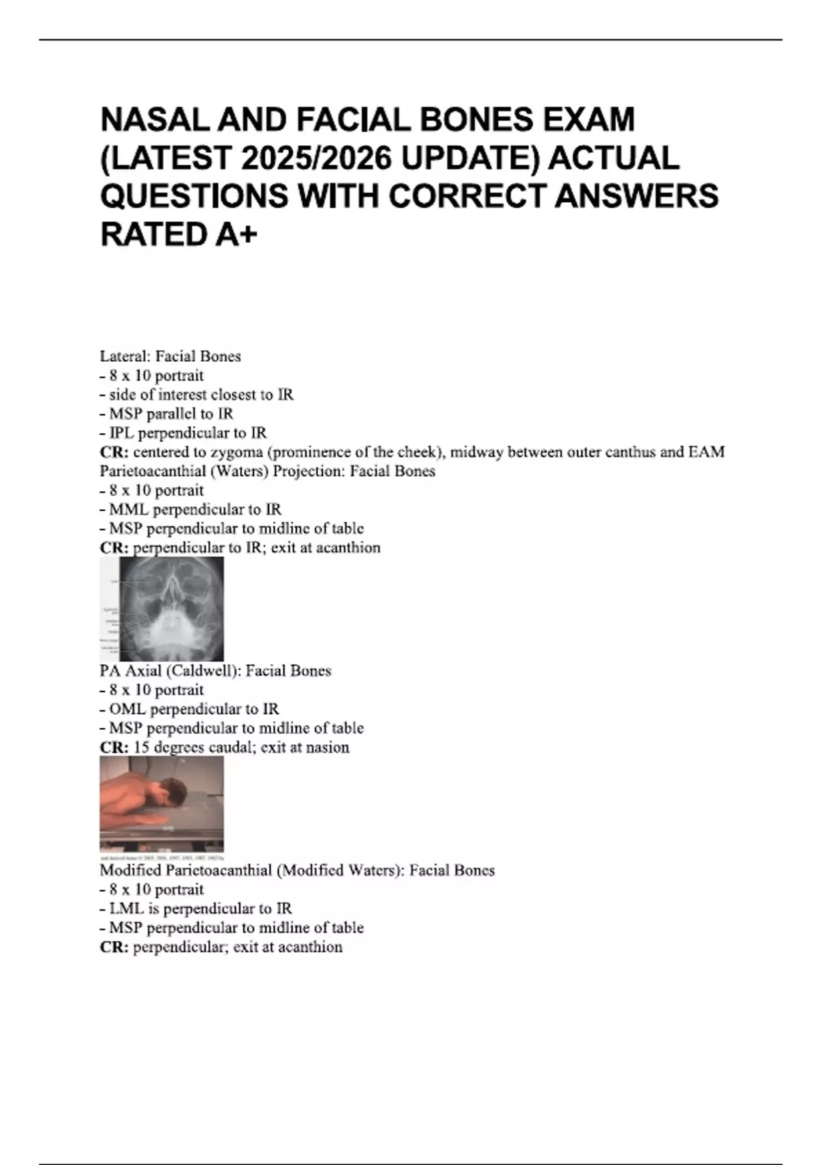 NASAL AND FACIAL BONES EXAM Questions with Correct Answers, Latest 2025 ...