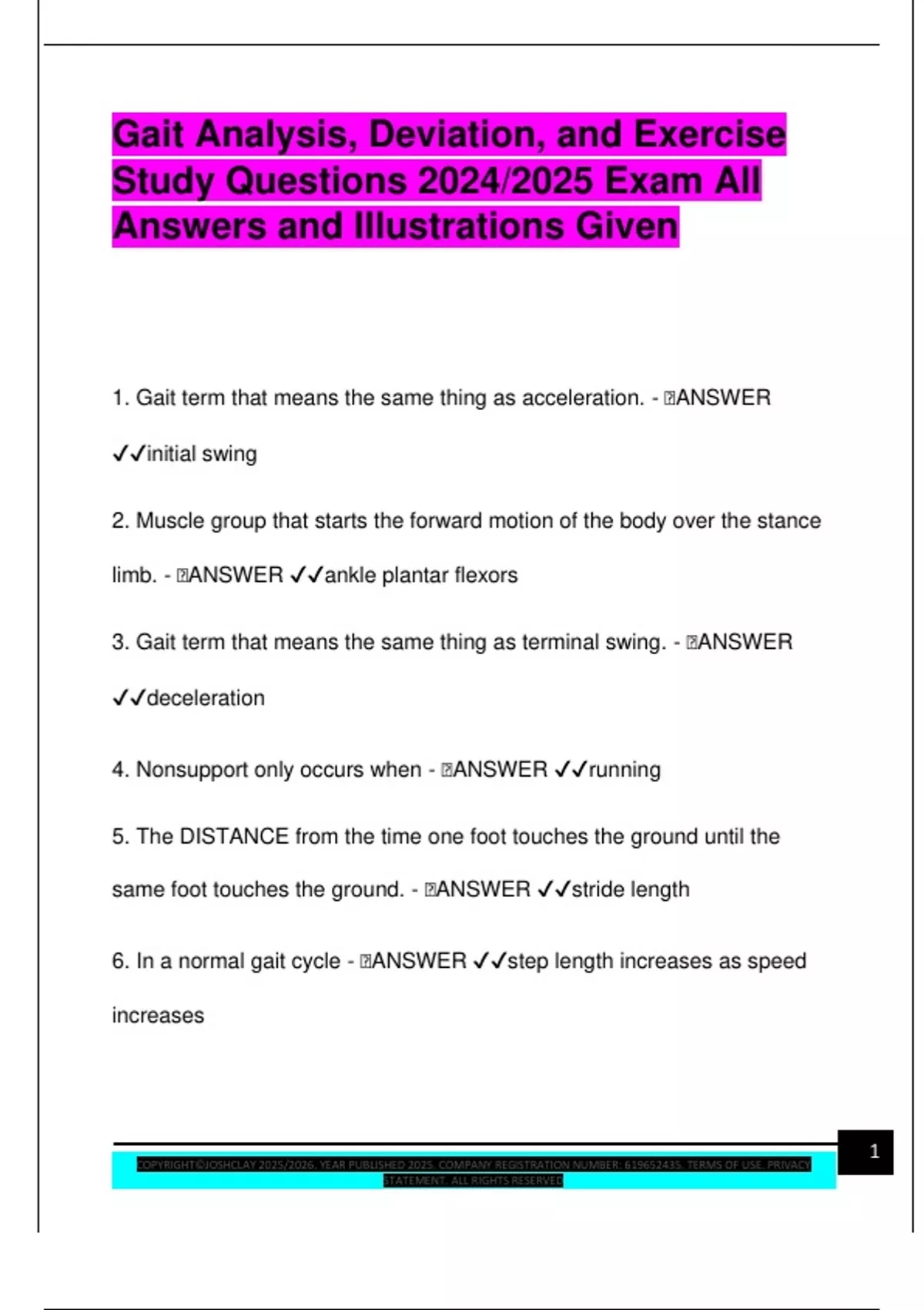 Gait Analysis, Deviation, and Exercise Study Questions 2024/2025 Exam ...