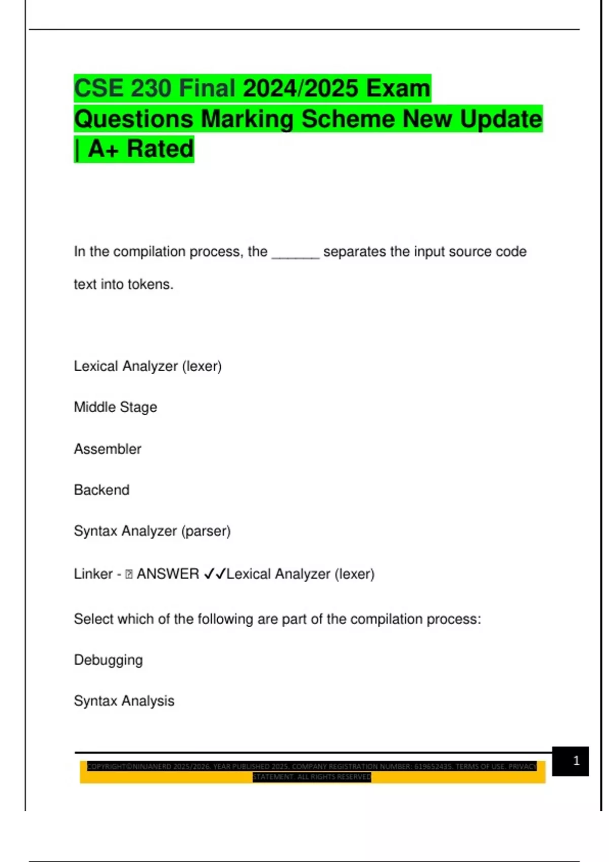 CSE 230 Final 2024/2025 Exam Questions Marking Scheme New Update | A+ Rated - CSE 230 - Stuvia US