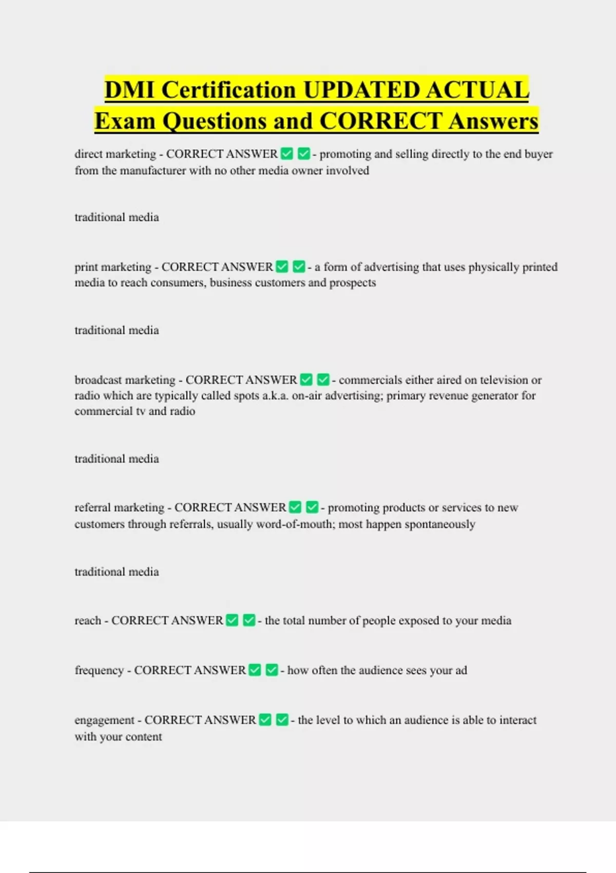 DMI Certification UPDATED ACTUAL Exam Questions and CORRECT Answers ...