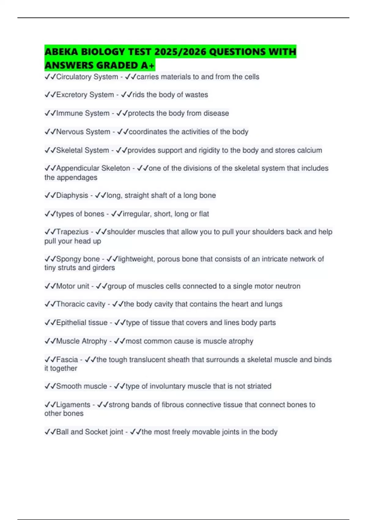 ABEKA BIOLOGY TEST 2025/2026 QUESTIONS WITH ANSWERS GRADED A+ - ABEKA ...