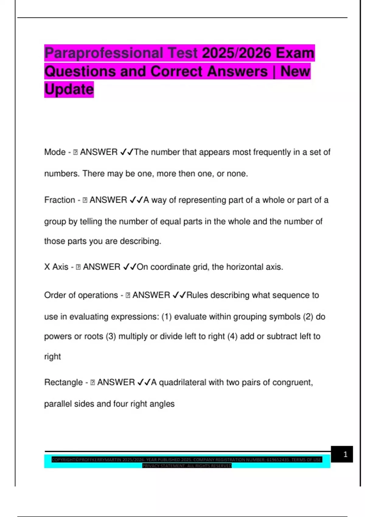 Paraprofessional Test 2025/2026 Exam Questions and Correct Answers ...