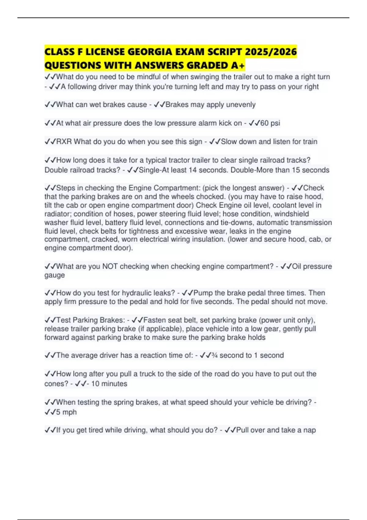 CLASS F LICENSE GEORGIA EXAM SCRIPT 2025/2026 QUESTIONS WITH ANSWERS ...