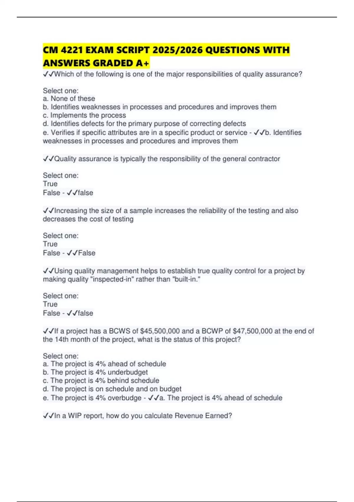 CM 4221 EXAM SCRIPT 2025/2026 QUESTIONS WITH ANSWERS GRADED A+ - CM ...