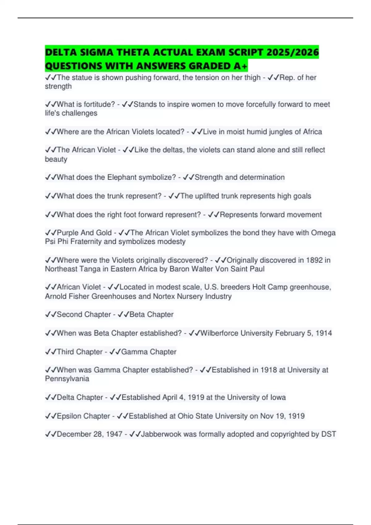 DELTA SIGMA THETA ACTUAL EXAM SCRIPT 2025/2026 QUESTIONS WITH ANSWERS ...