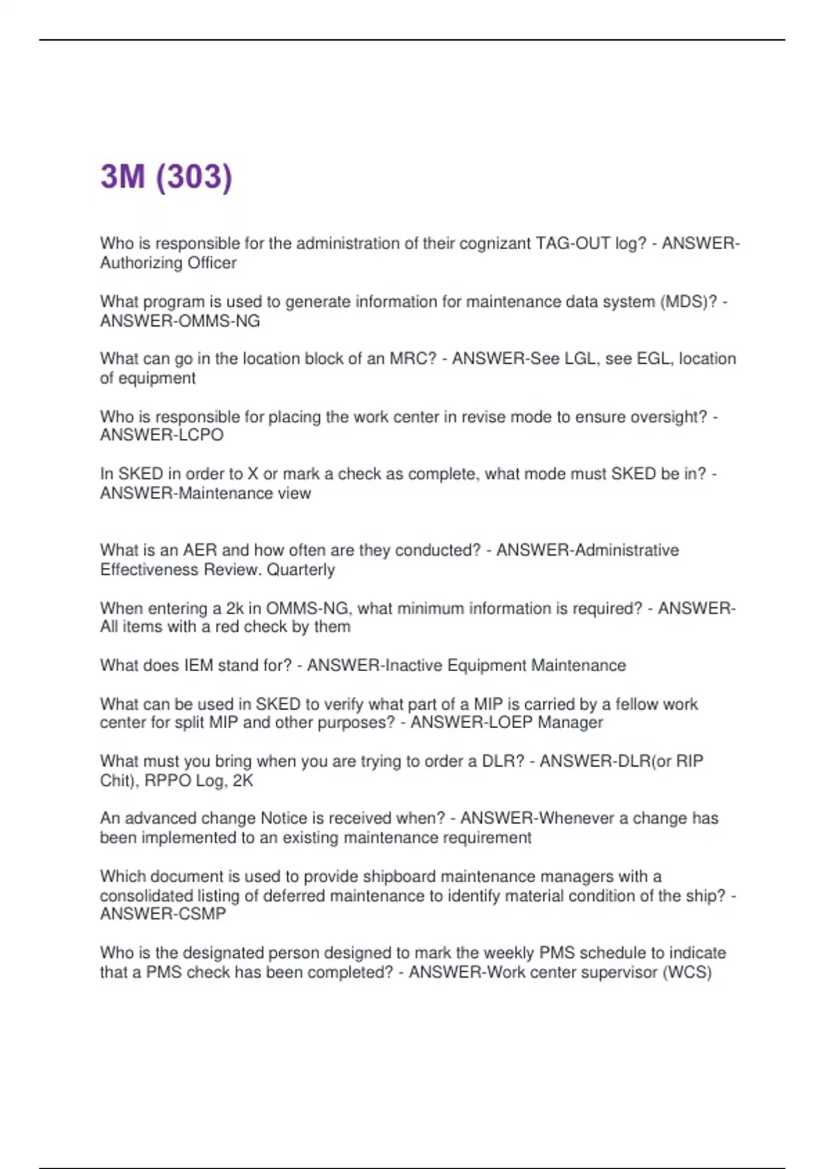 3M (303) 2025 QUESTIONS WITH CORRECT ANSWERS!! - 3M - Stuvia US